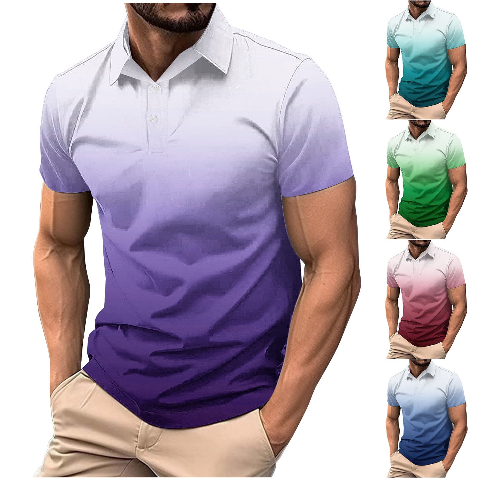 cllios Mens Golf Shirts Short Sleeve Gradient Color Gym Workout Golf T-Shirt Casual Fashion V ...