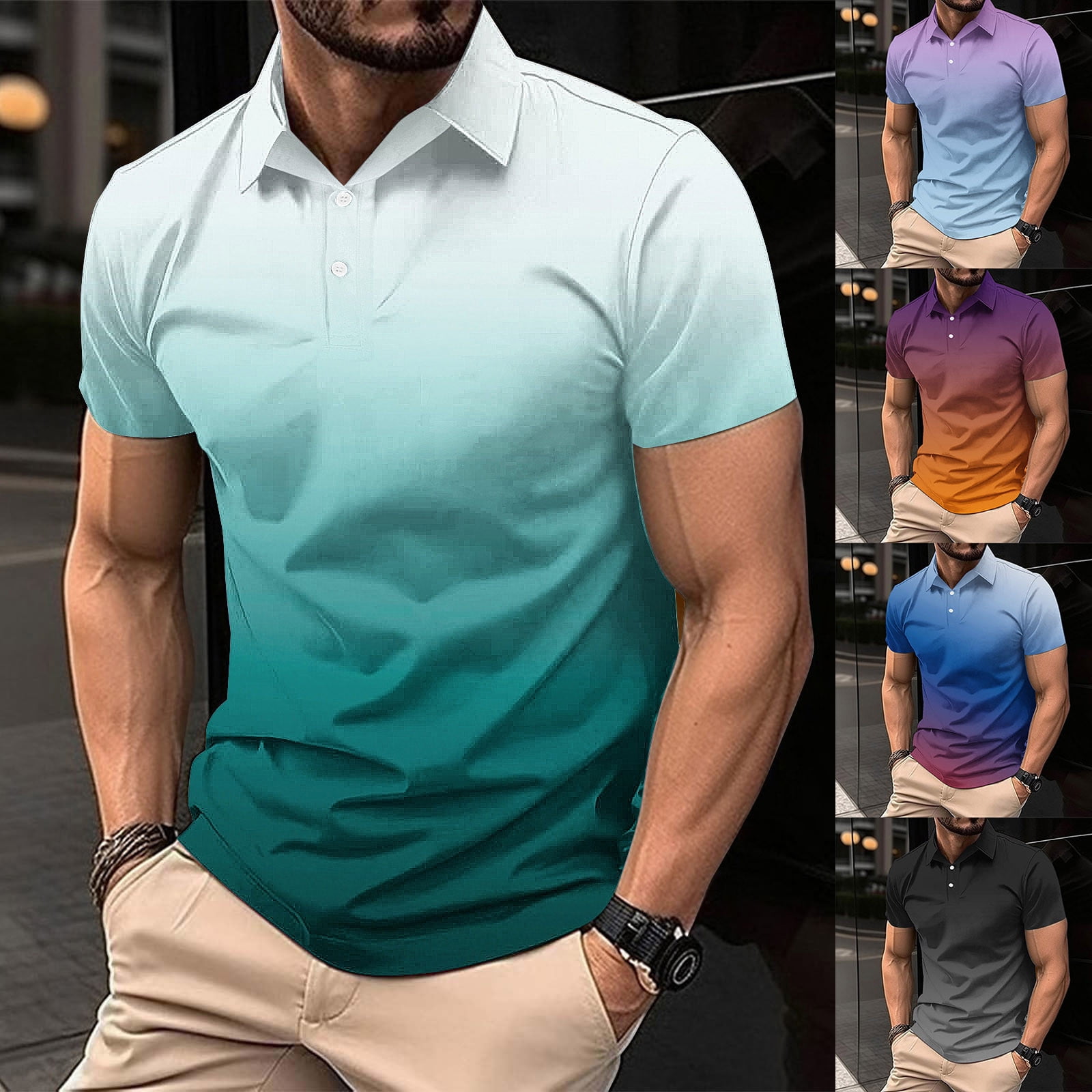 cllios Mens Golf Shirts Short Sleeve Gradient Shirt Gym Workout T-Shirt ...