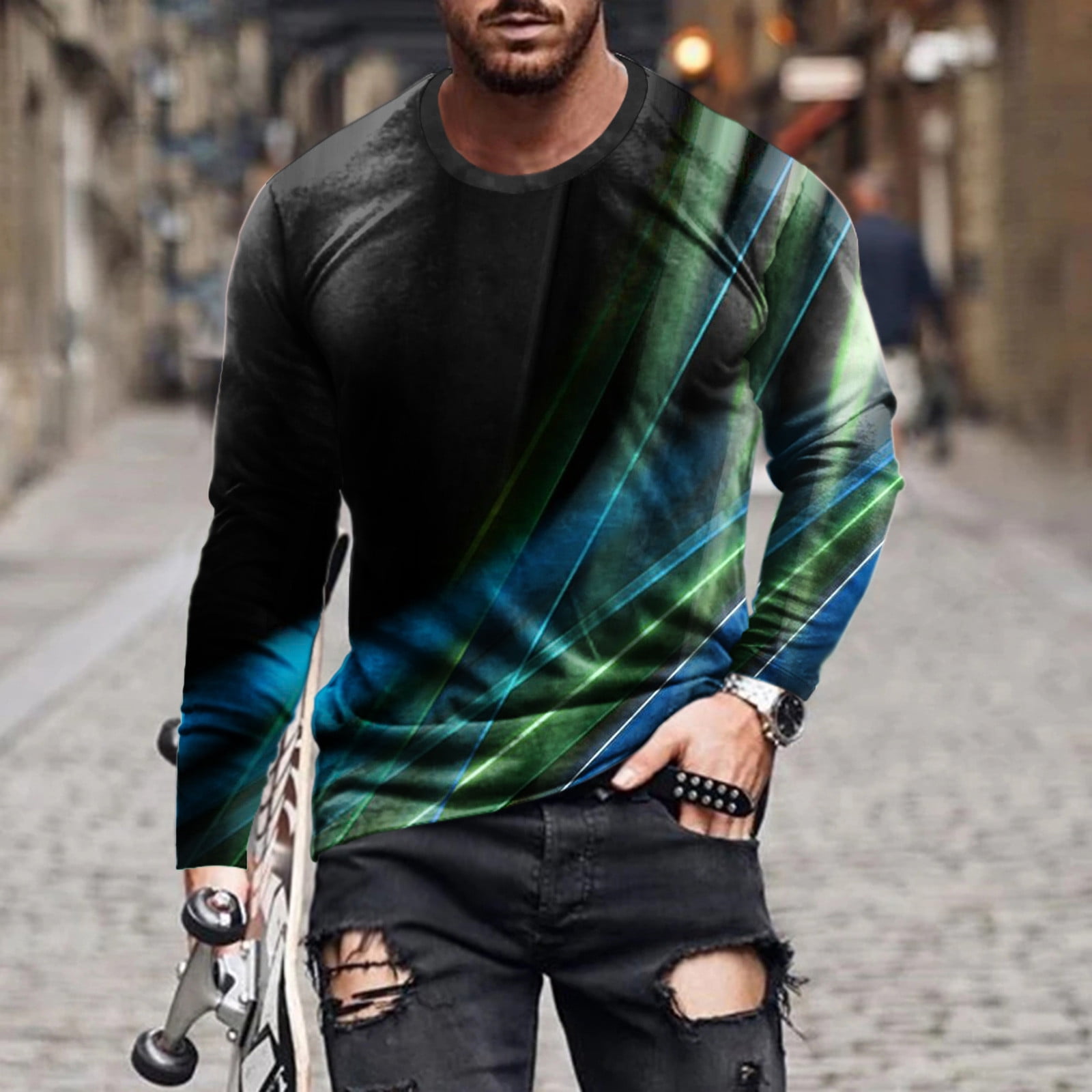 cllios Mens Graphic Tee Big and Tall 3D Optical Line Printed Tee Shirt ...