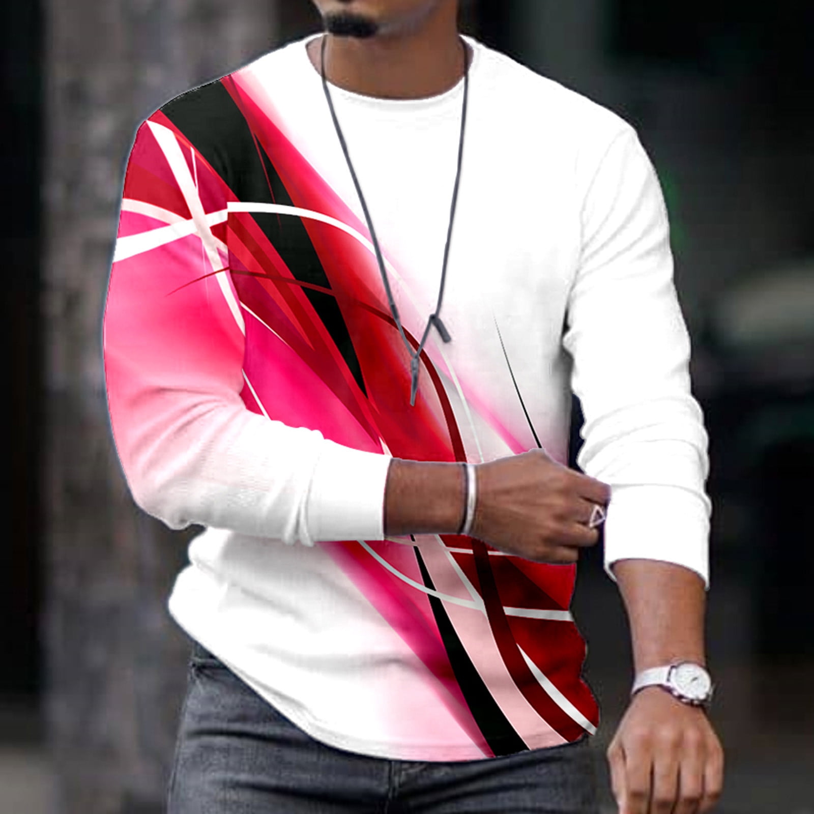 cllios Mens Graphic Tees Casual Long Sleeve Workout T Shirts Fashion 3D Optical Illusion Print ...