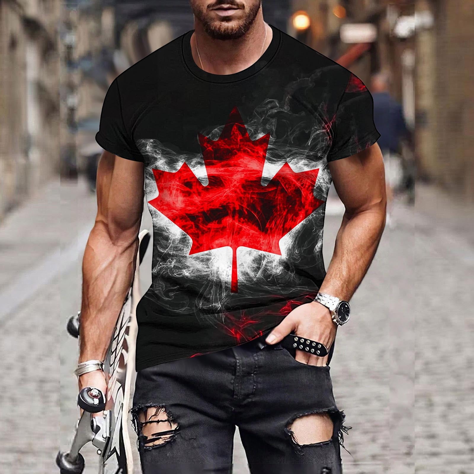 cllios Mens Graphic Tees Vintage Maple Leaf Printed T Shirts Big and ...