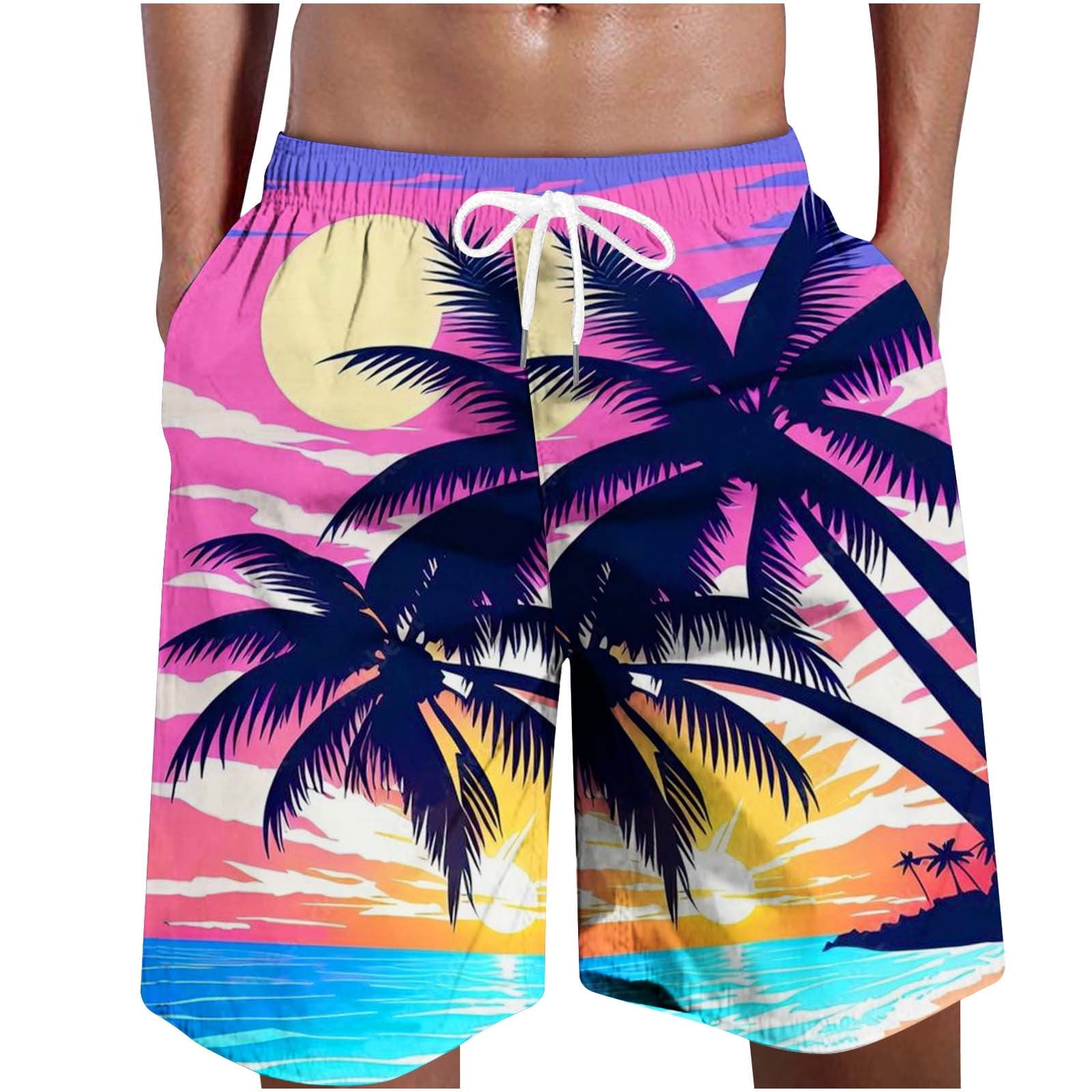 Cllios Mens Hawaiian Beach Shorts Summer Tropical Palm Tree Printed