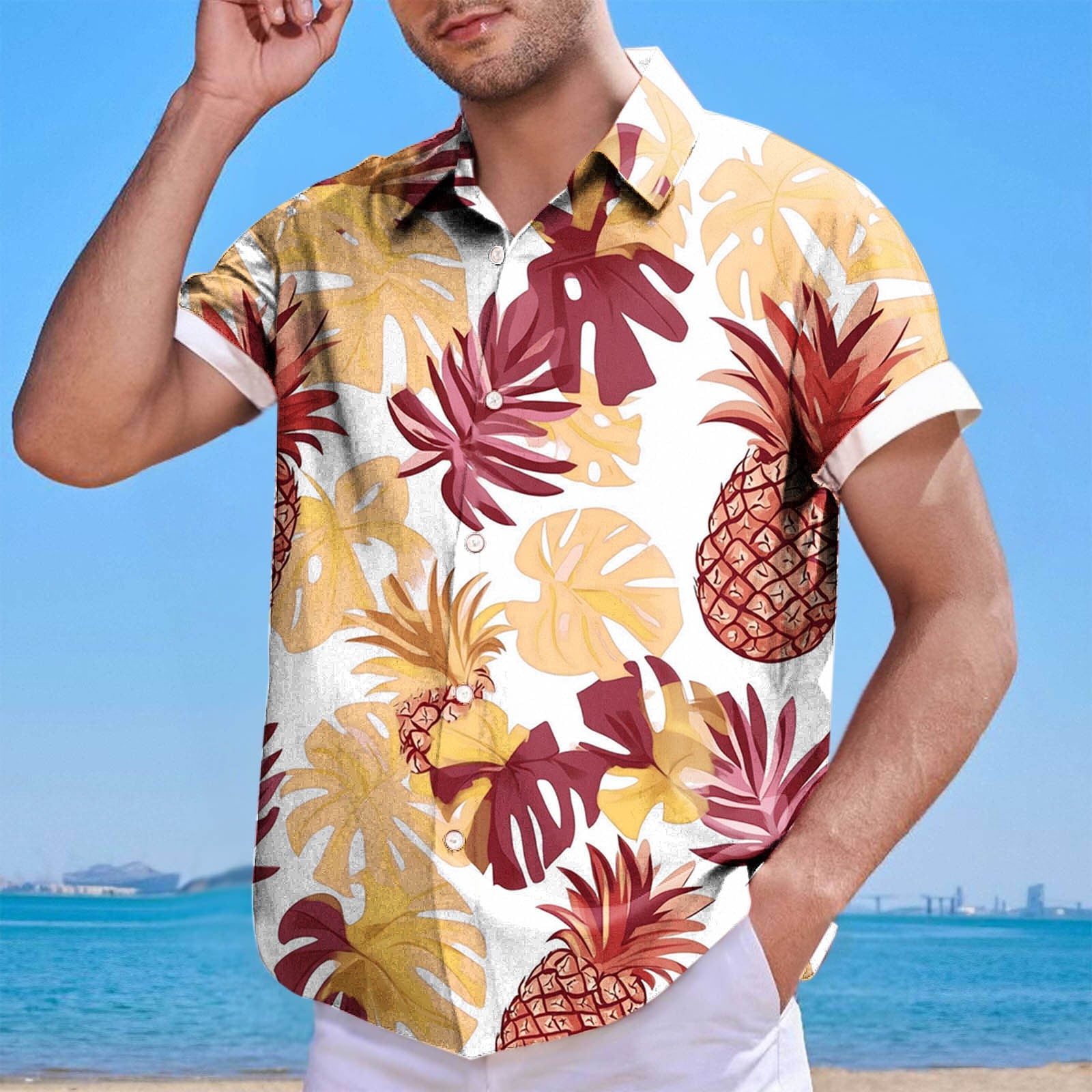 cllios Mens Hawaiian Shirts Big and Tall Tropical Beach Shirt for Men ...