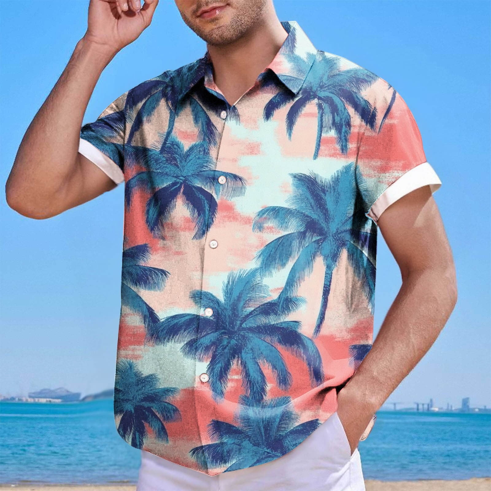 cllios Mens Hawaiian Shirts Short Sleeve Tropical Button Down Shirts Floral Summer Beach Shirt ...
