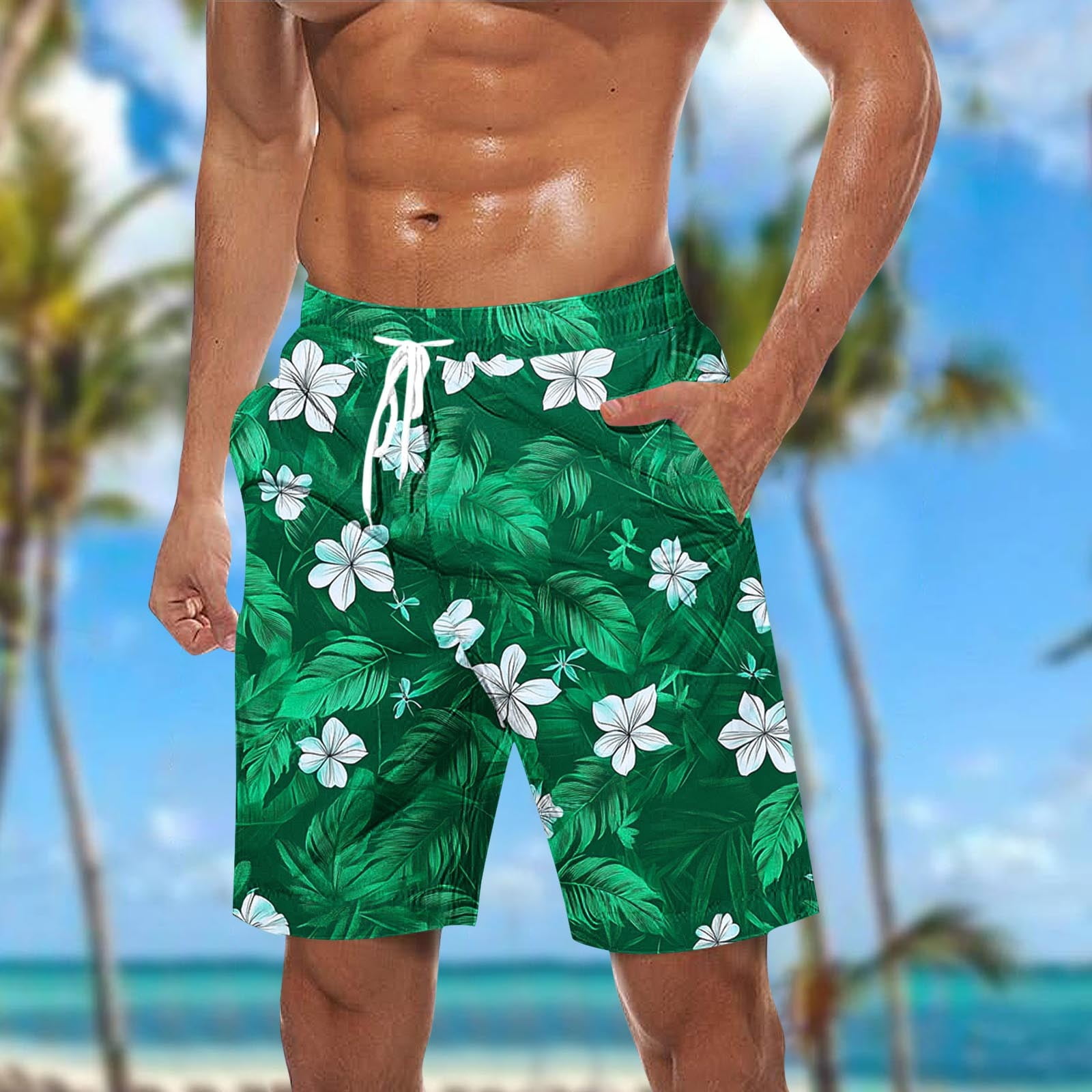 cllios Mens Hawaiian Swim Trunks 7 Inch,Quick Dry Swimming Shorts with ...