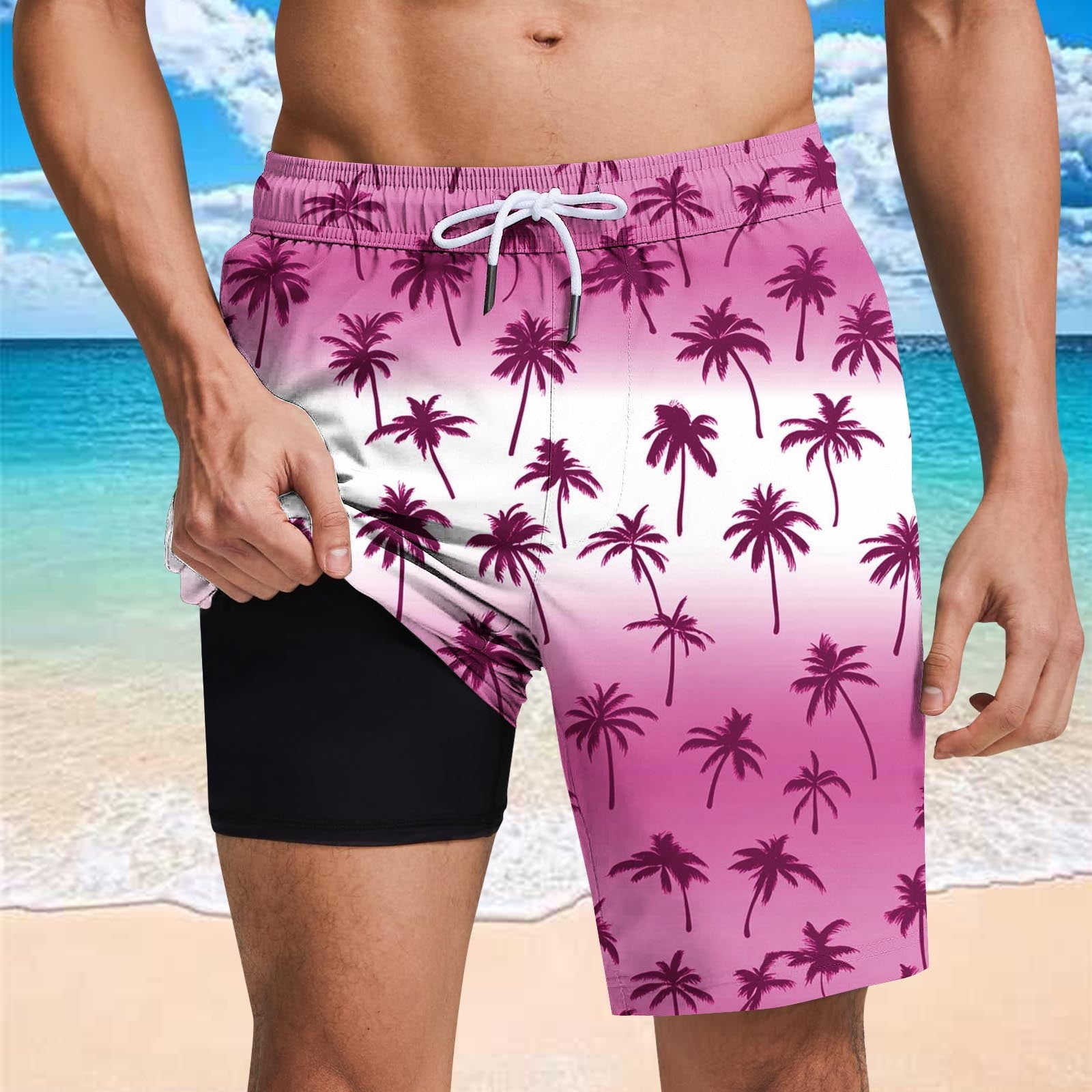 cllios Mens Hawaiian Swim Trunks Board Shorts with Compression Liner ...