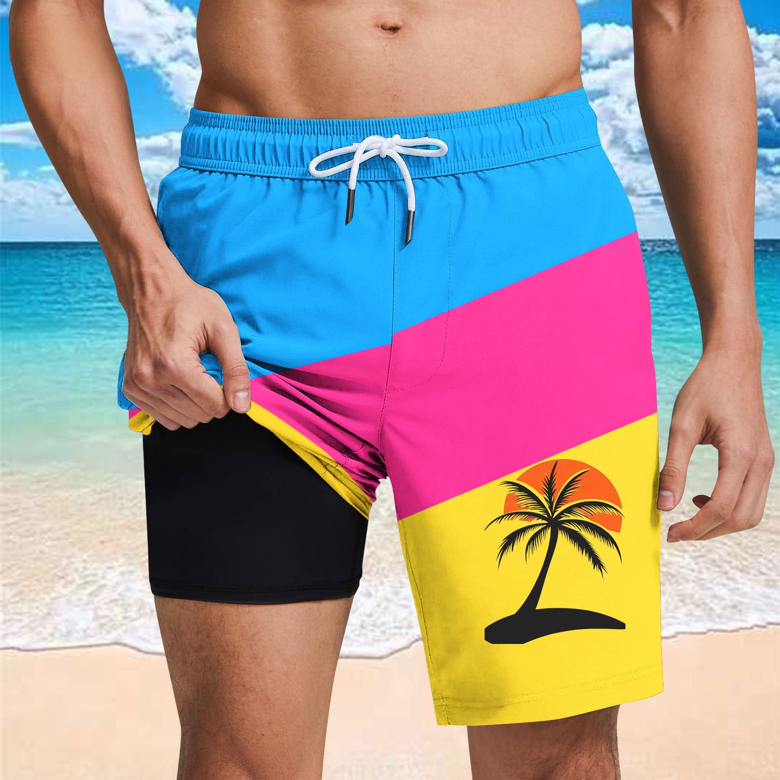 cllios Mens Hawaiian Swim Trunks Quick Dry Bathing Suits with ...