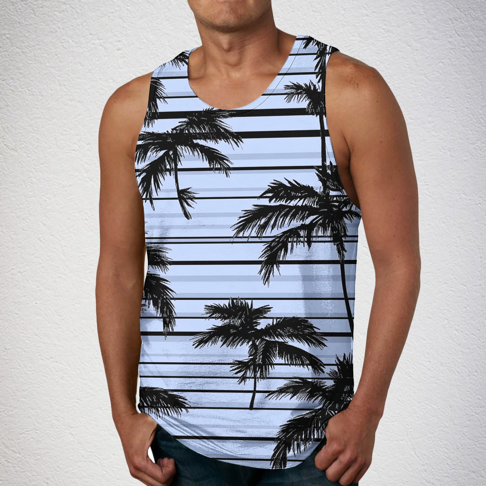 cllios Mens Hawaiian Tank Tops Palm Tree Tropical Graphic Tee Casual Sleeveless Undershirts ...