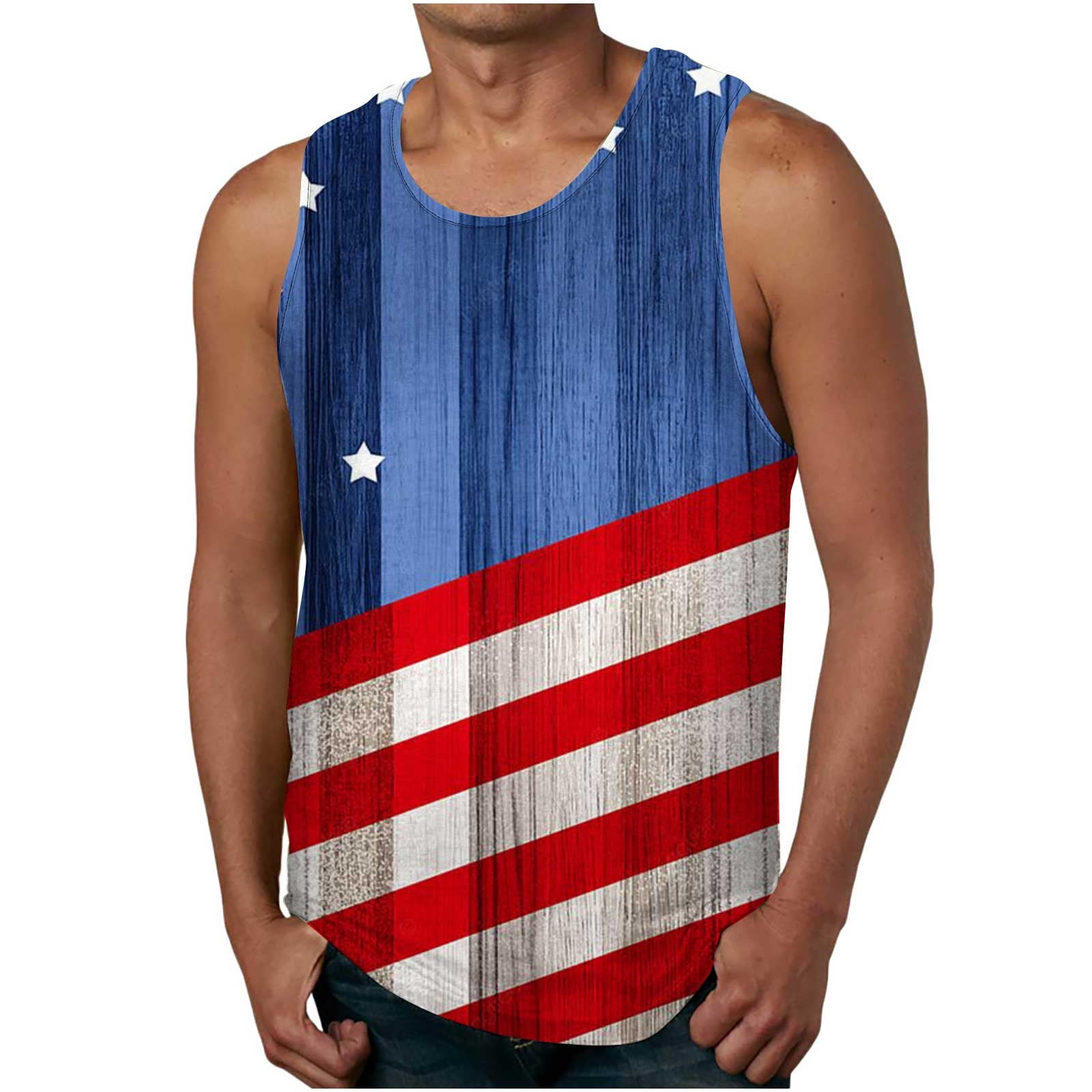 Cllios Mens Independce Day Tank Tops Basic American Flag Printed