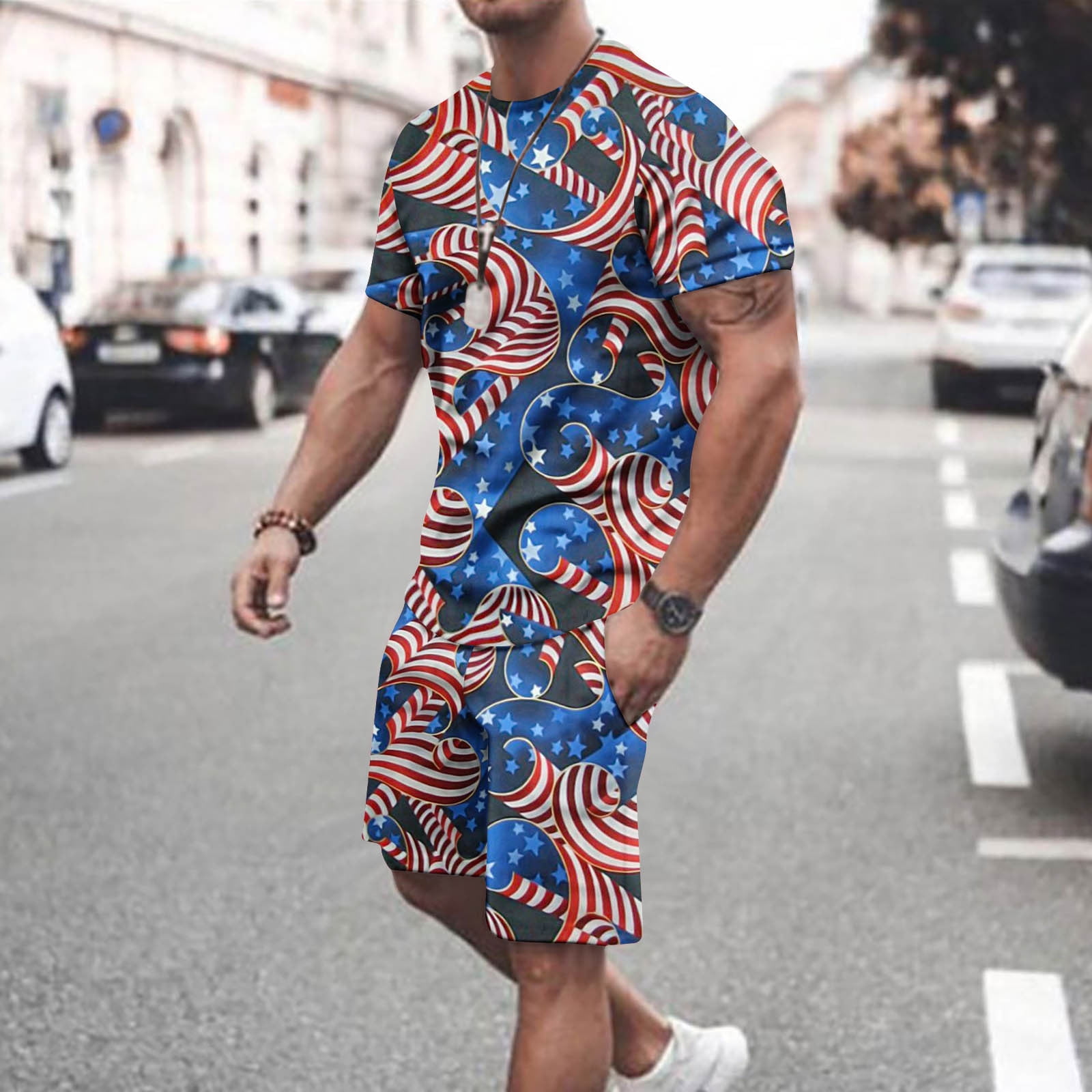 cllios Mens Independence Day Short Sets 4th of July Short Sleeve ...