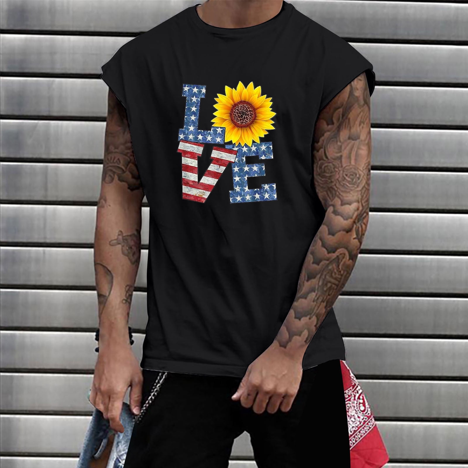 Cllios Mens Independence Day Tank Tops American Flag Printed Cut Off