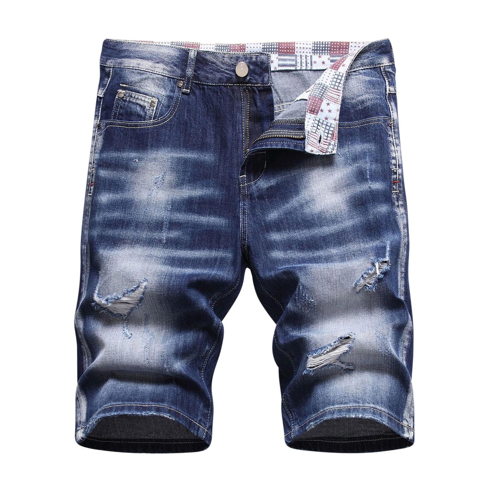 cllios Mens Jean Shorts Distressed Ripped Denim Shorts Summer Casual ...
