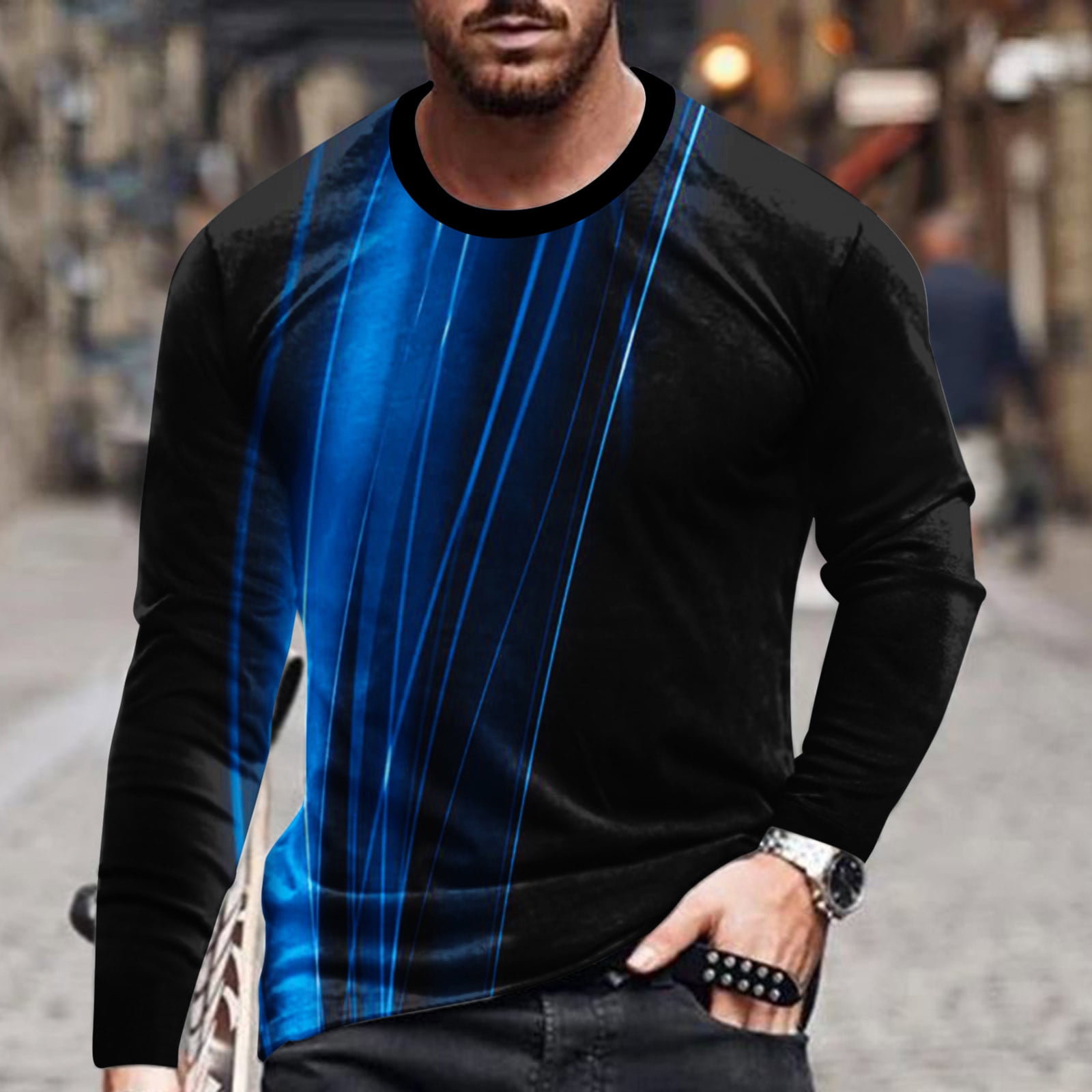 cllios Mens Long Sleeve Shirts 3D Optical Illusion Graphic Tee Big & Tall Casual Crew Neck Tops ...