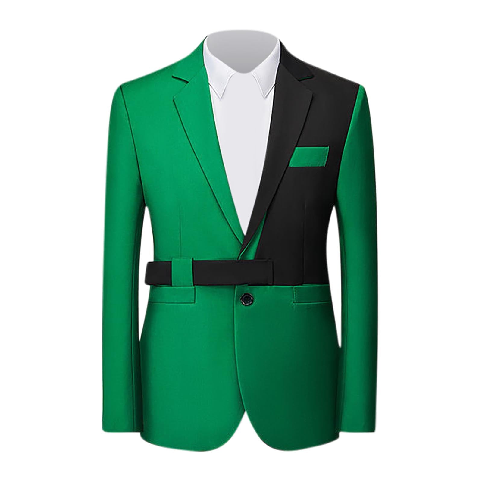 cllios Mens One Button Blazer Jacket Color Block Suit Shawl Lapel Slim ...