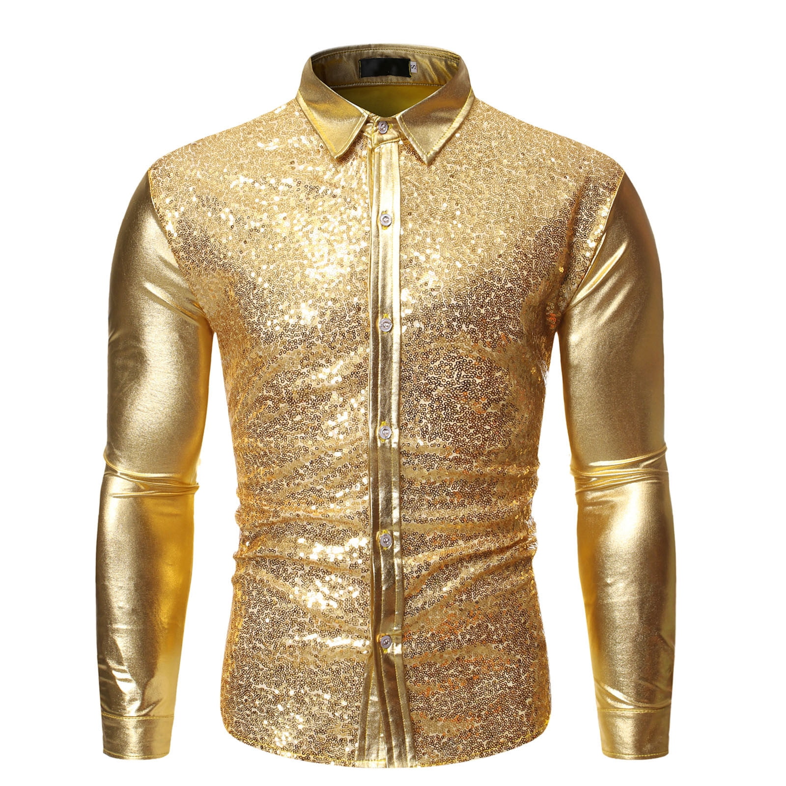 cllios Mens Sequin Dress Shirt Regular Fit Cotton Casual Long Sleeve ...