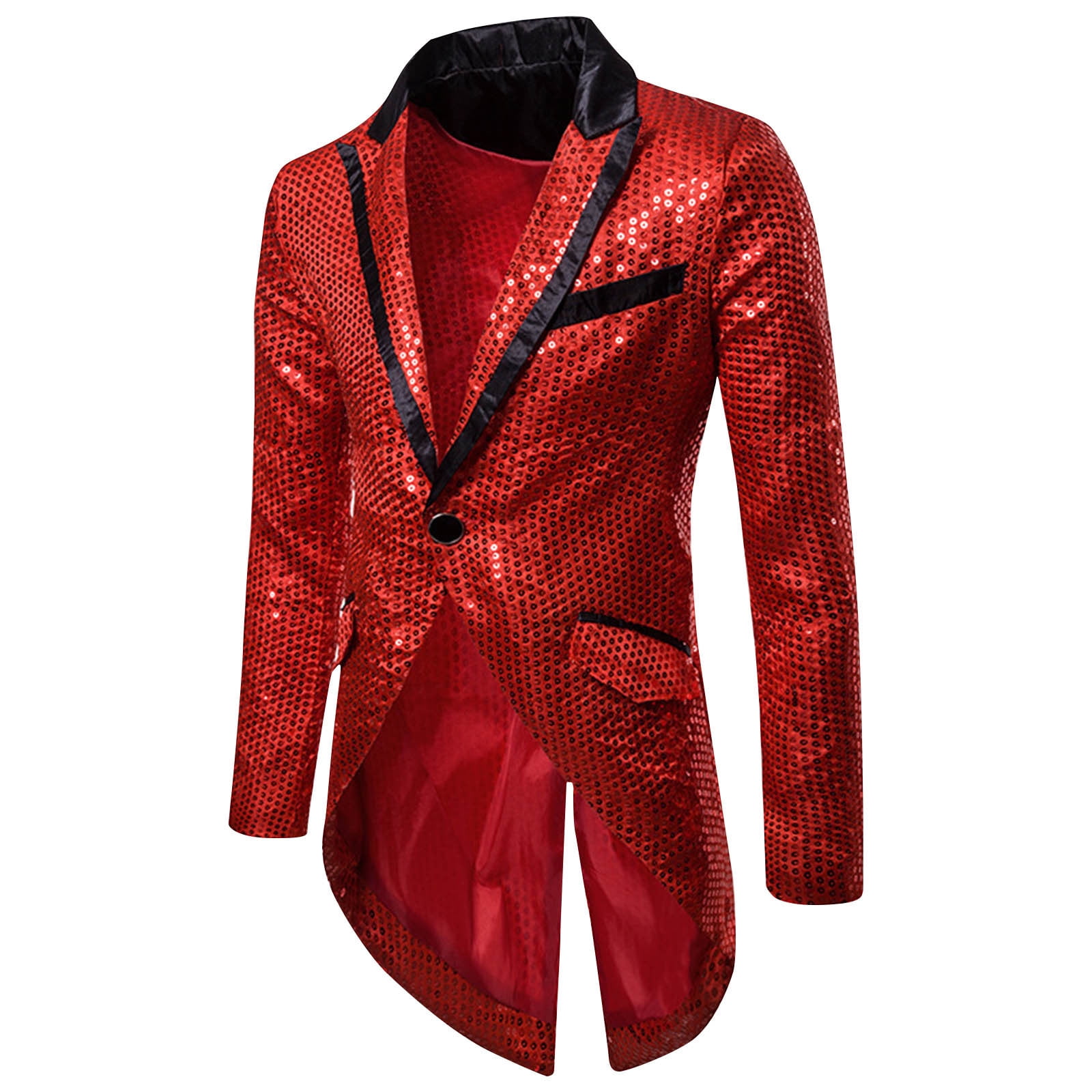 cllios Mens Sequin Tuxedo Jacket Slim Fit Tailcoat Dress Coat ...