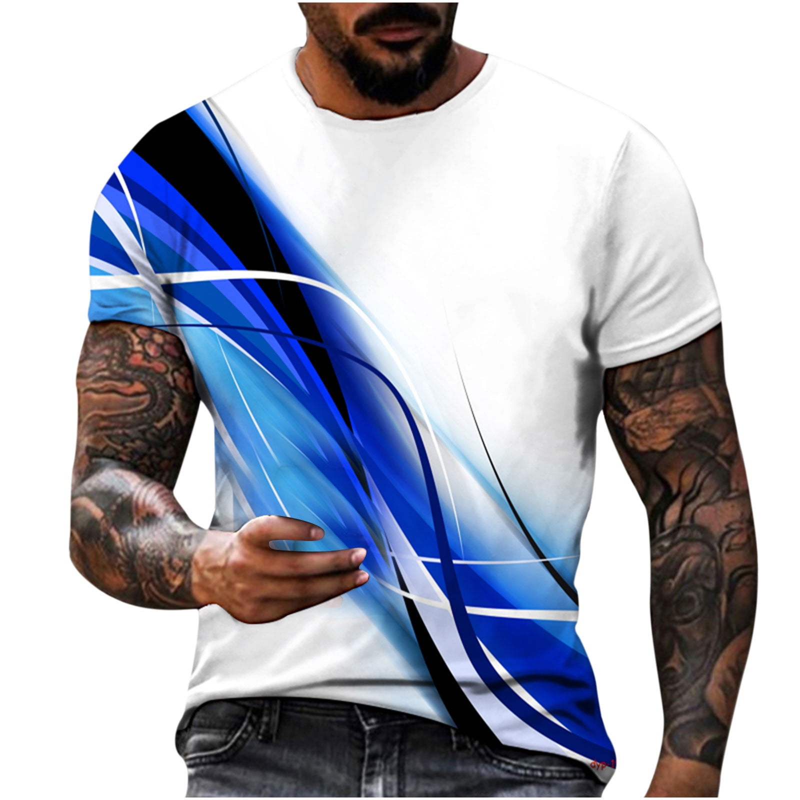 cllios Mens Shirts Trendy 3D Optical Illusion Print Crew Neck T-Shirt Summer Casual Short Sleeve ...