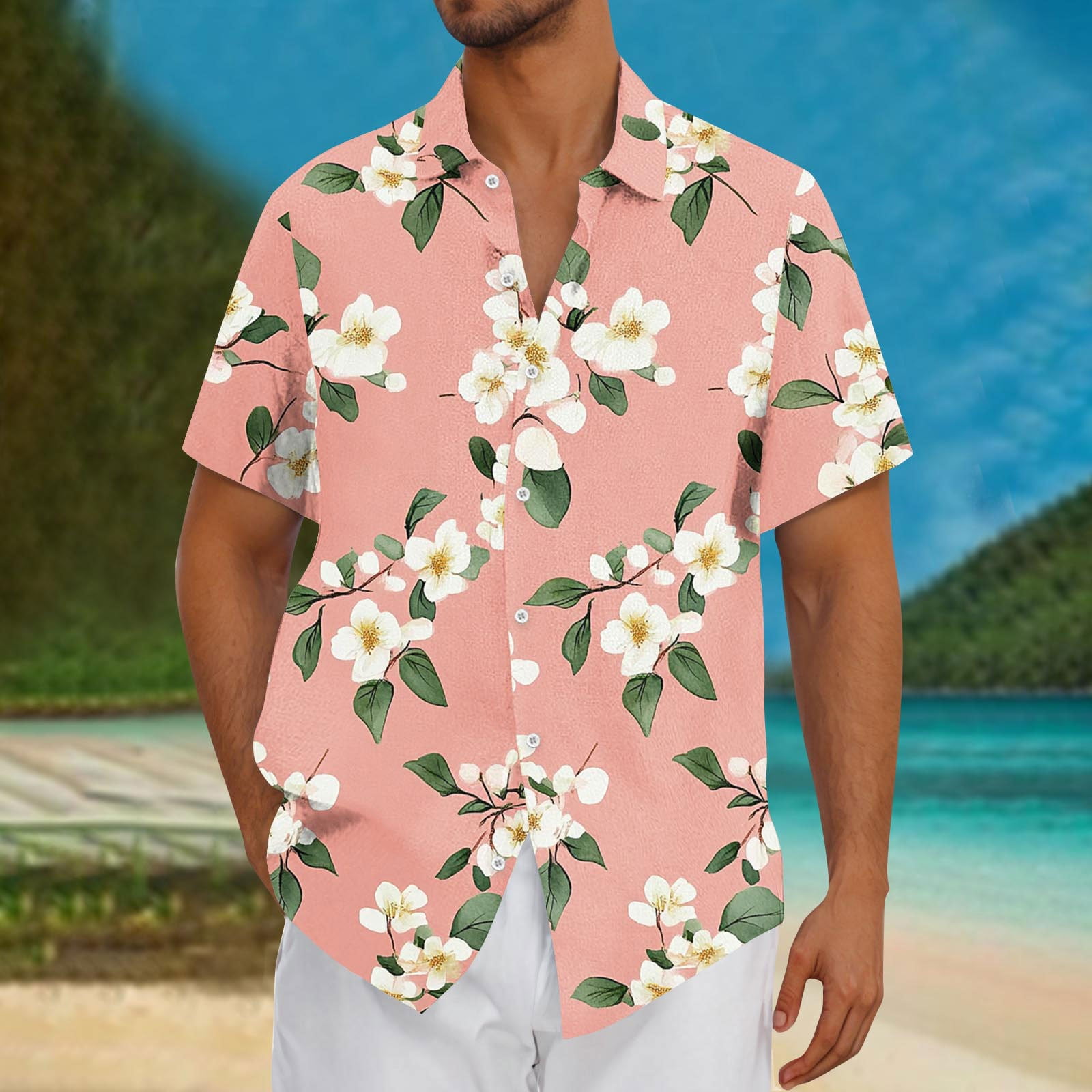 cllios Mens Shirts Short Sleeve Hawaiian Shirt for Men Casual Button Down Dress Shirts Palm Tree ...