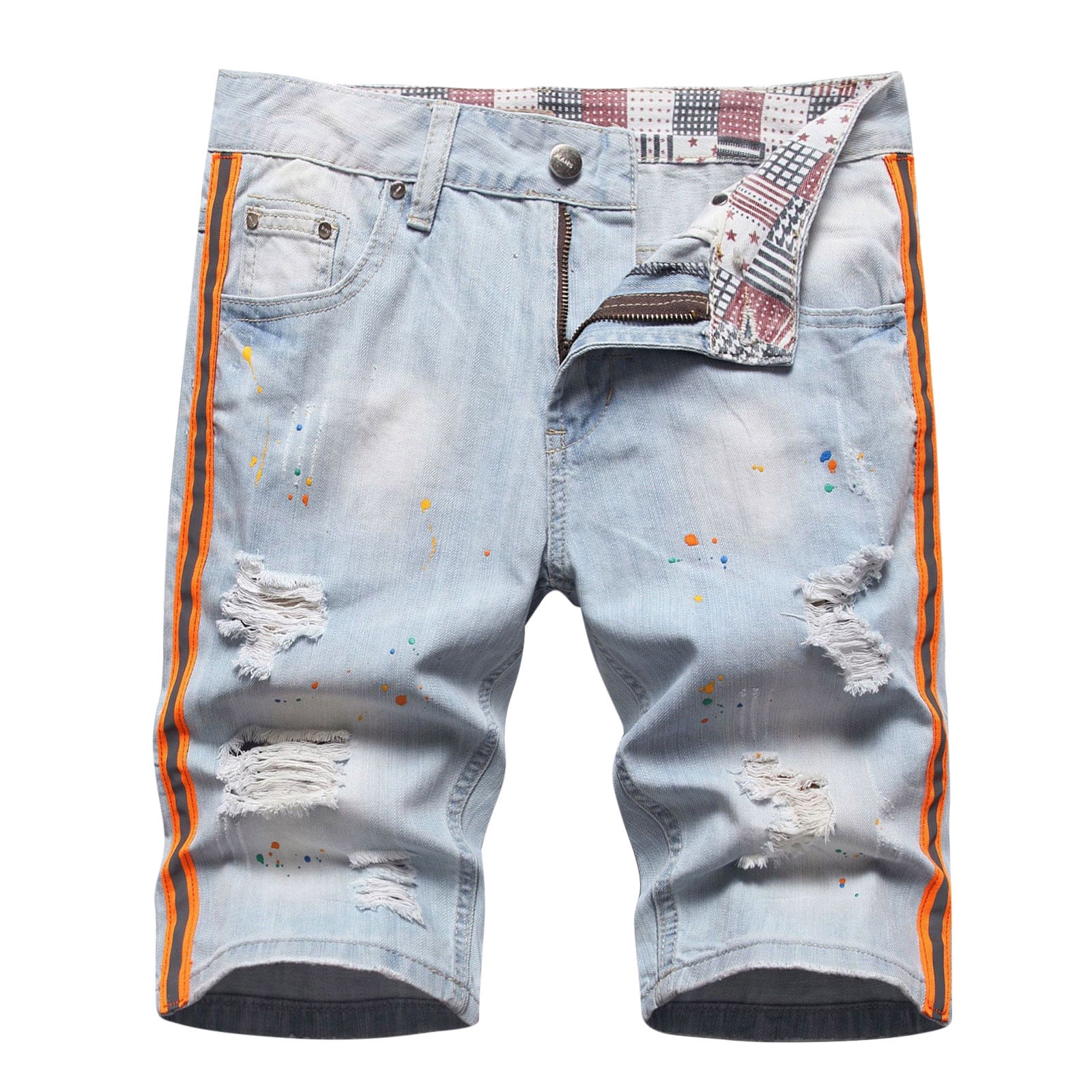 cllios Mens Shorts Casual Denim Stretch Slim Fit Washed Distressed ...