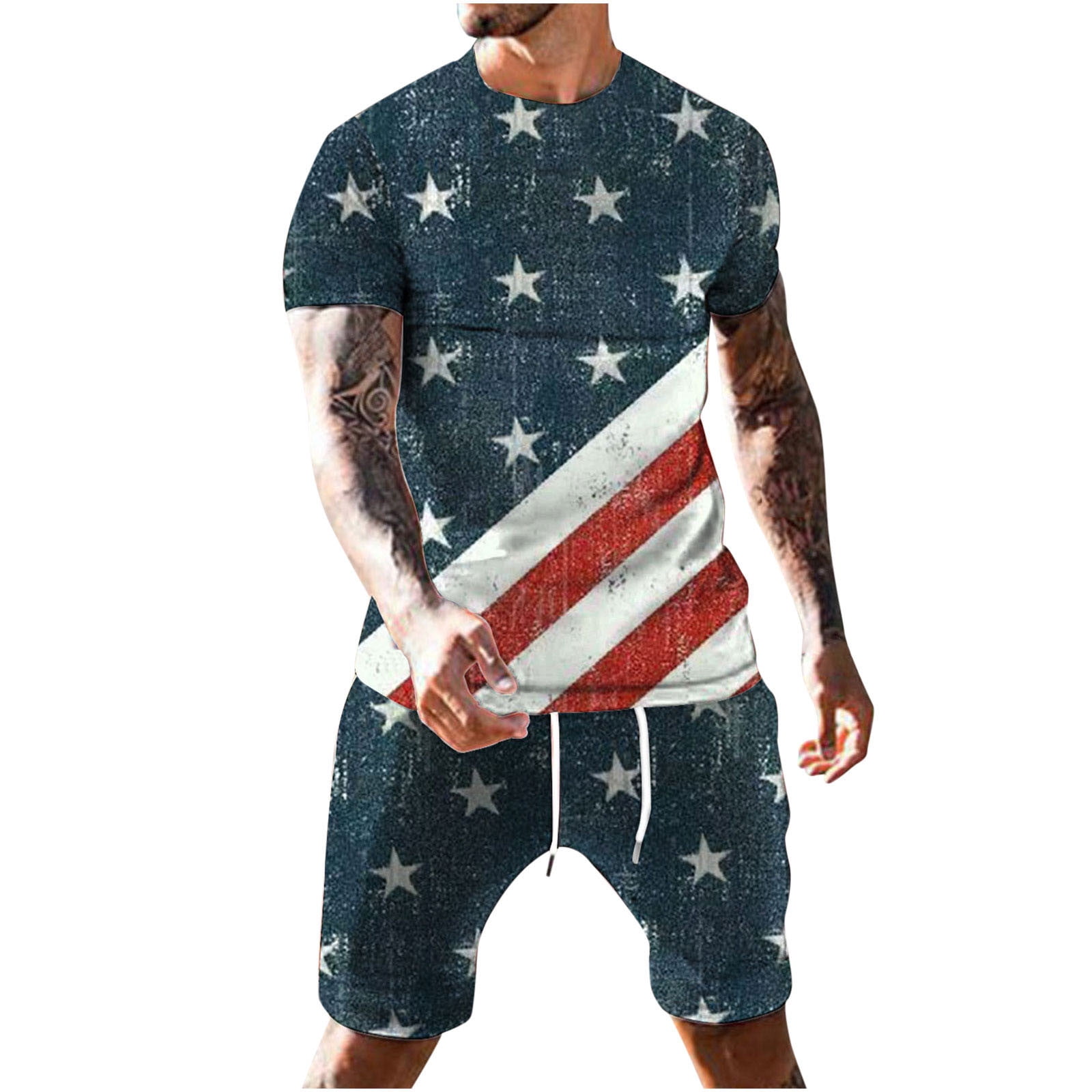 Cllios Mens Shorts Sets 2 Piece Outfits 4th Of July Graphic Tee Shirt