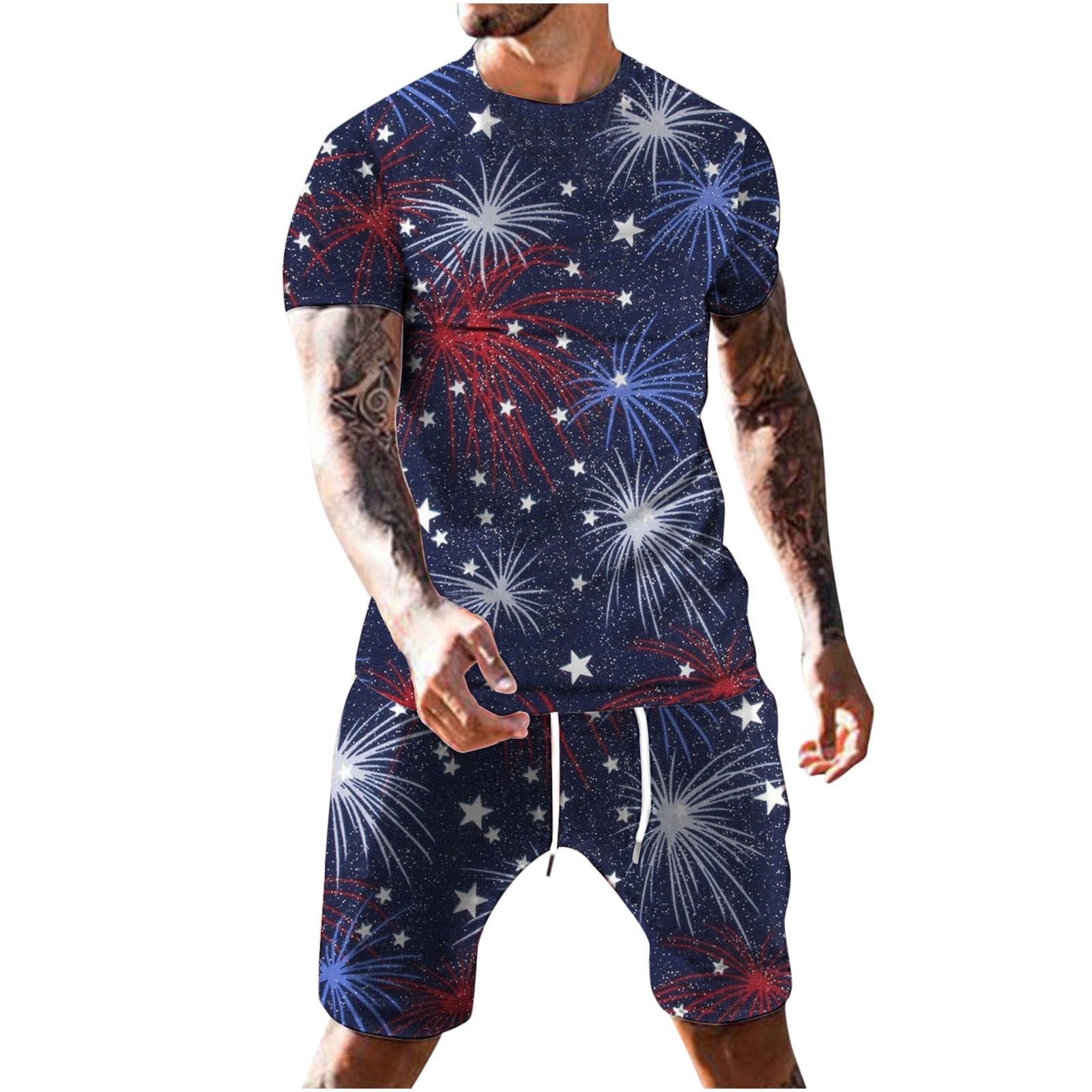 Cllios Mens Shorts Sets 2 Piece Outfits 4th Of July Graphic Tee Shirt