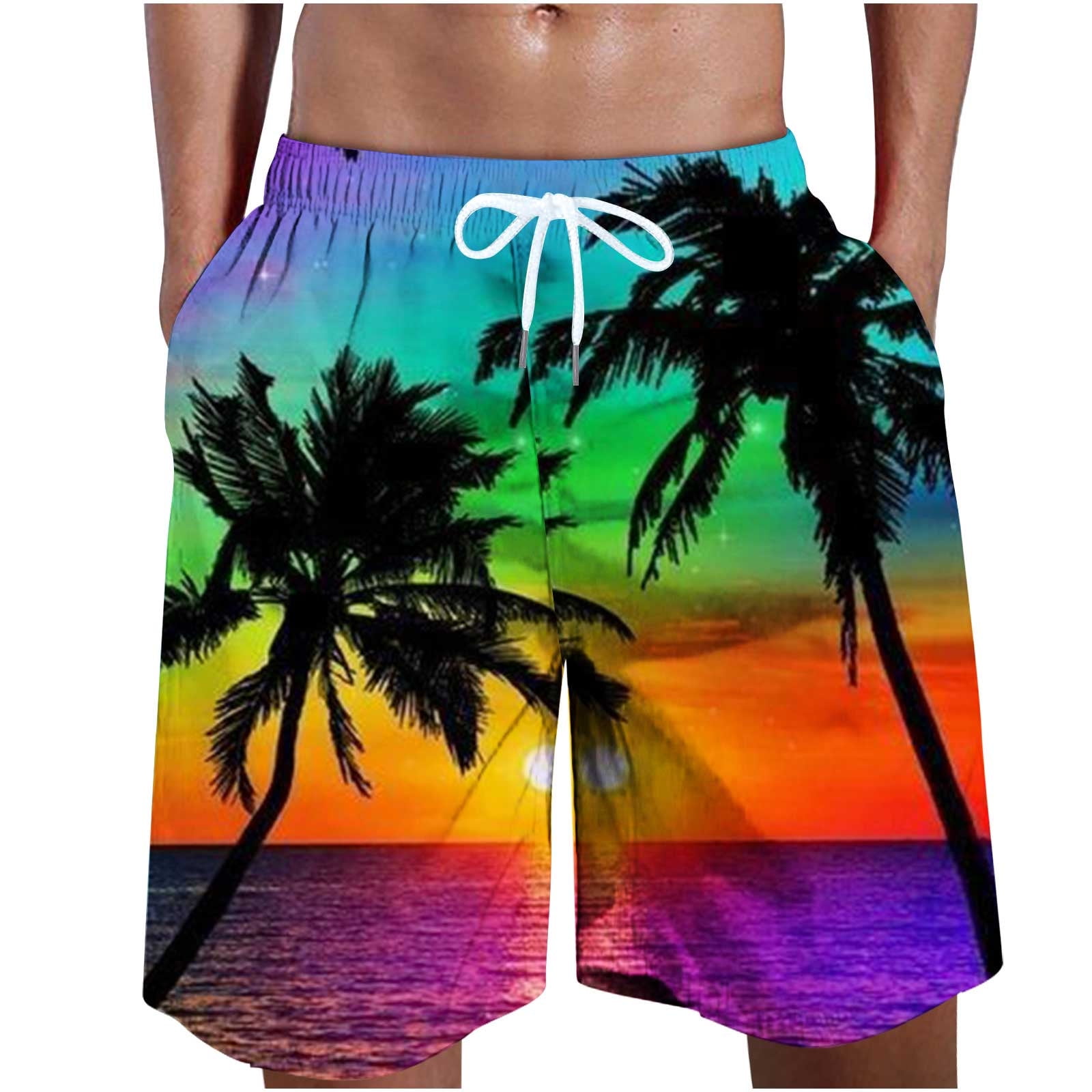 cllios Mens Summer Hawaiian Shorts Fashion Graphic Beach Shorts Palm ...