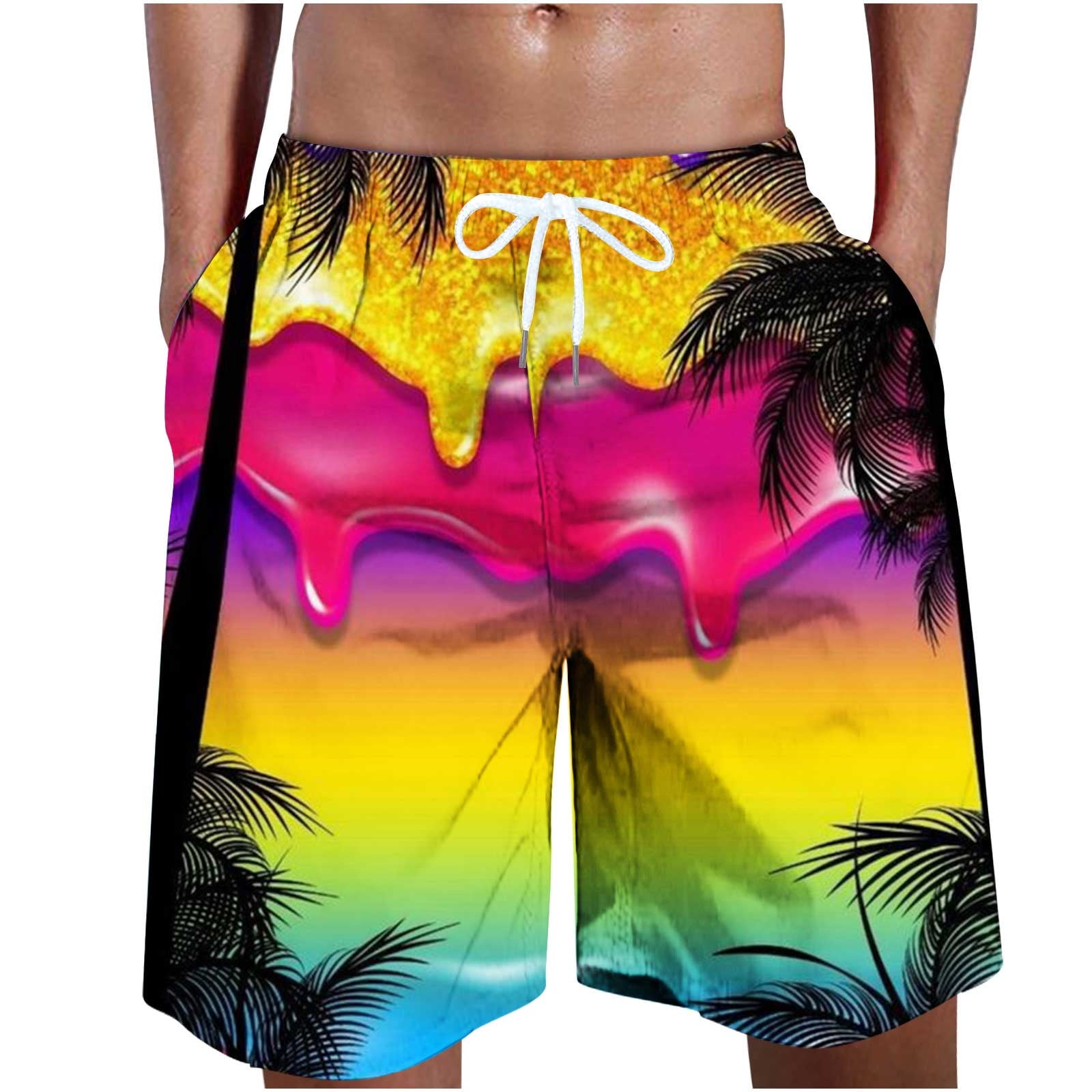 cllios Mens Summer Hawaiian Shorts Fashion Graphic Beach Shorts Palm ...