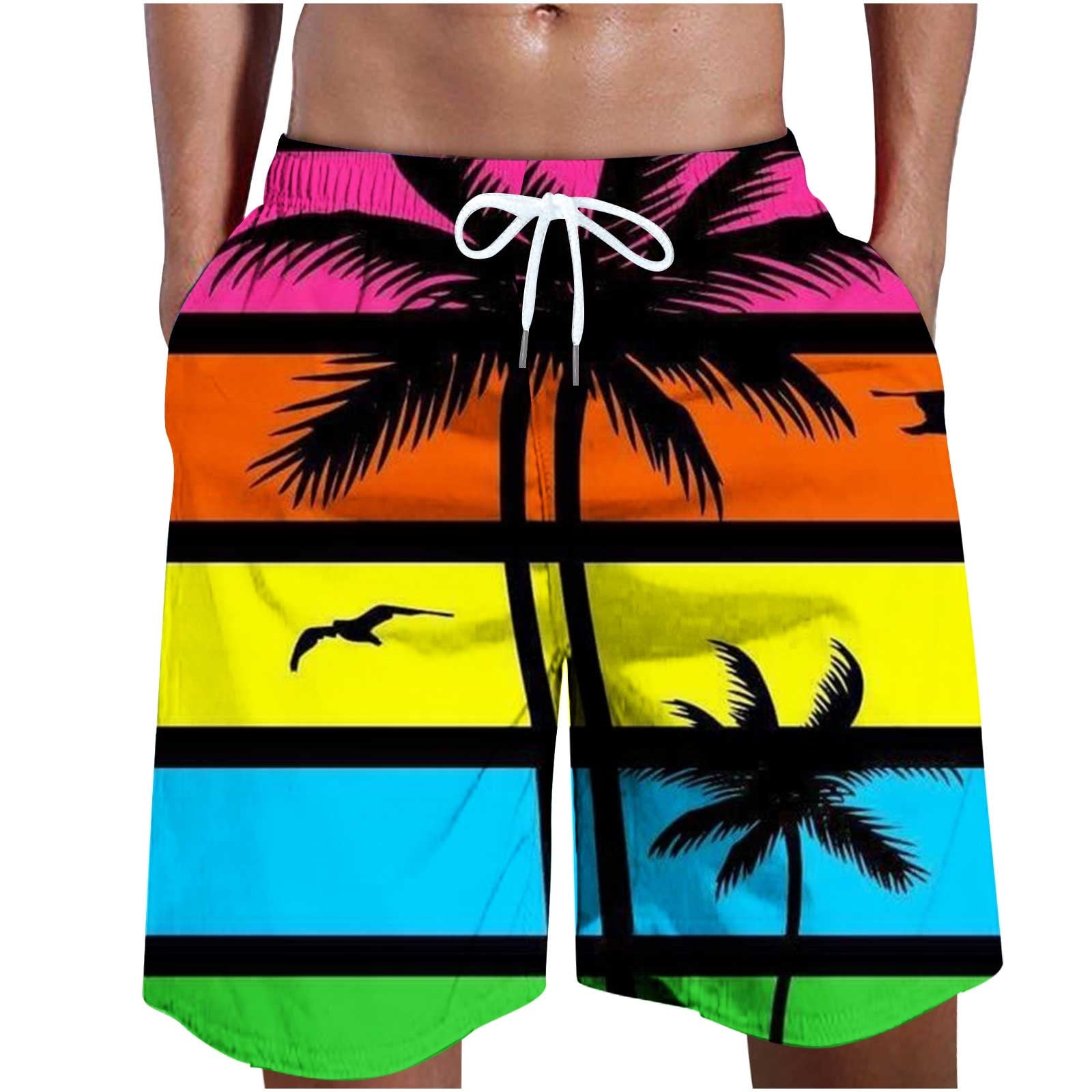 cllios Mens Summer Hawaiian Shorts Fashion Graphic Beach Shorts Palm ...