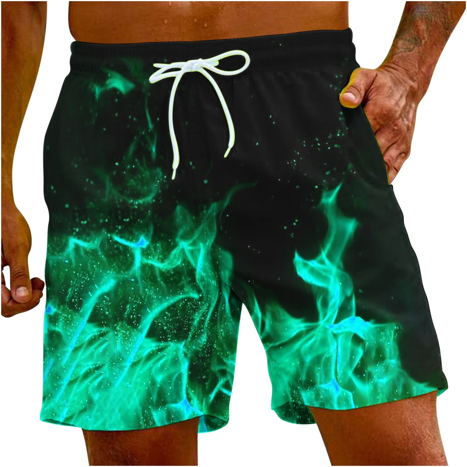 cllios Mens Swim Trunks Trendy Flame Printed Quick Dry Swimming Shorts ...
