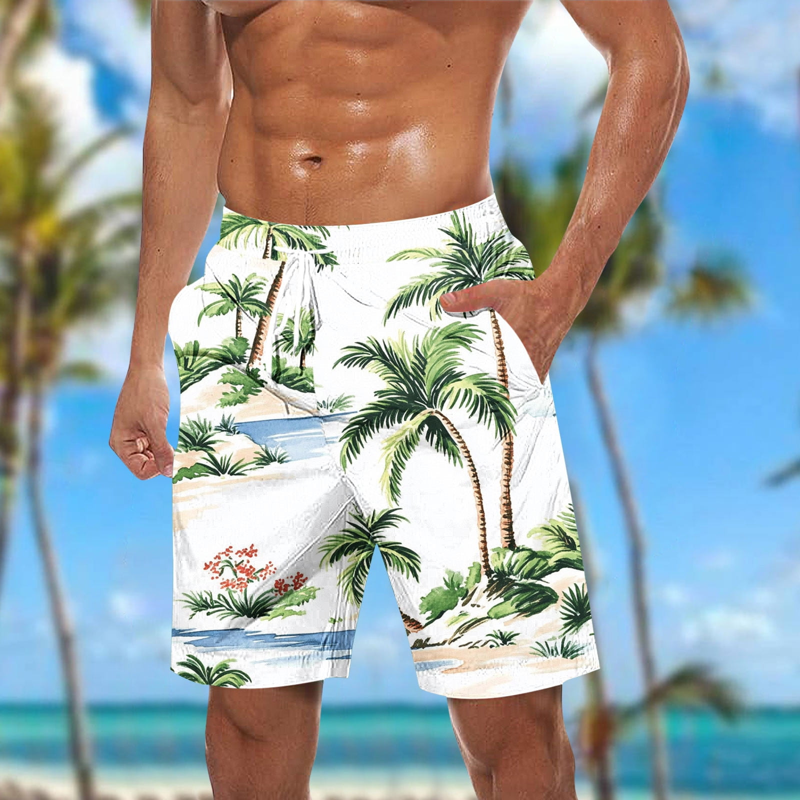 cllios Mens Swim Trunks 5 Inch Quick Dry Board Shorts Hawaiian Floral ...