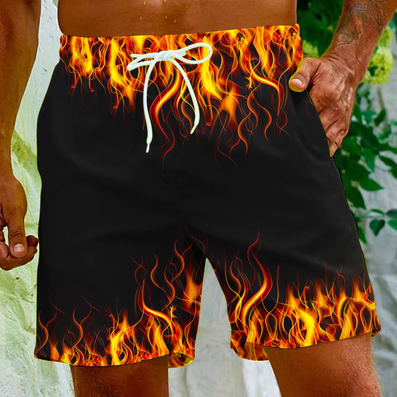 cllios Mens Swim Trunks Big and Tall Trendy Flame Print Swimming Shorts ...