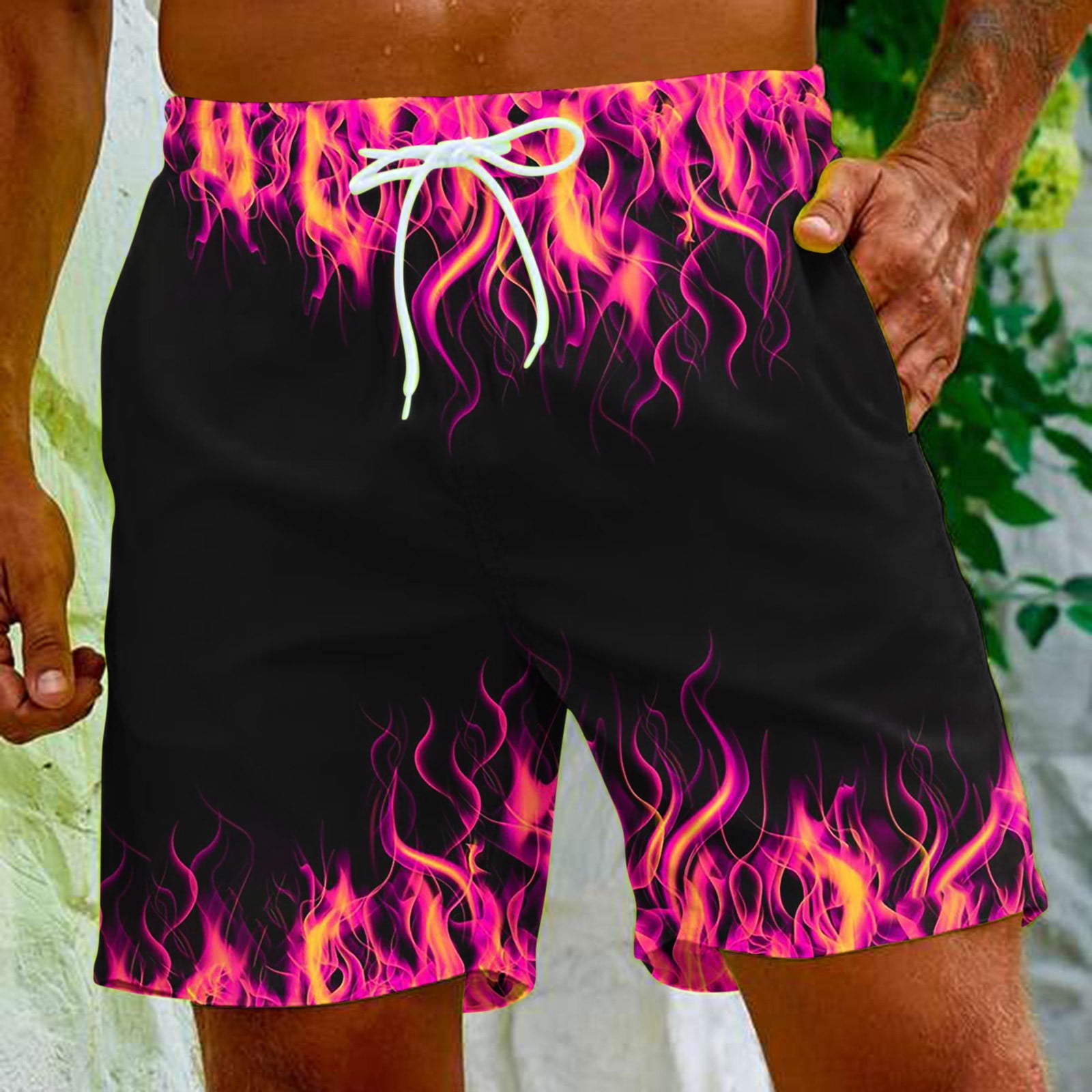 cllios Mens Swim Trunks Big and Tall 2024 Trendy Flame Print Swimming ...