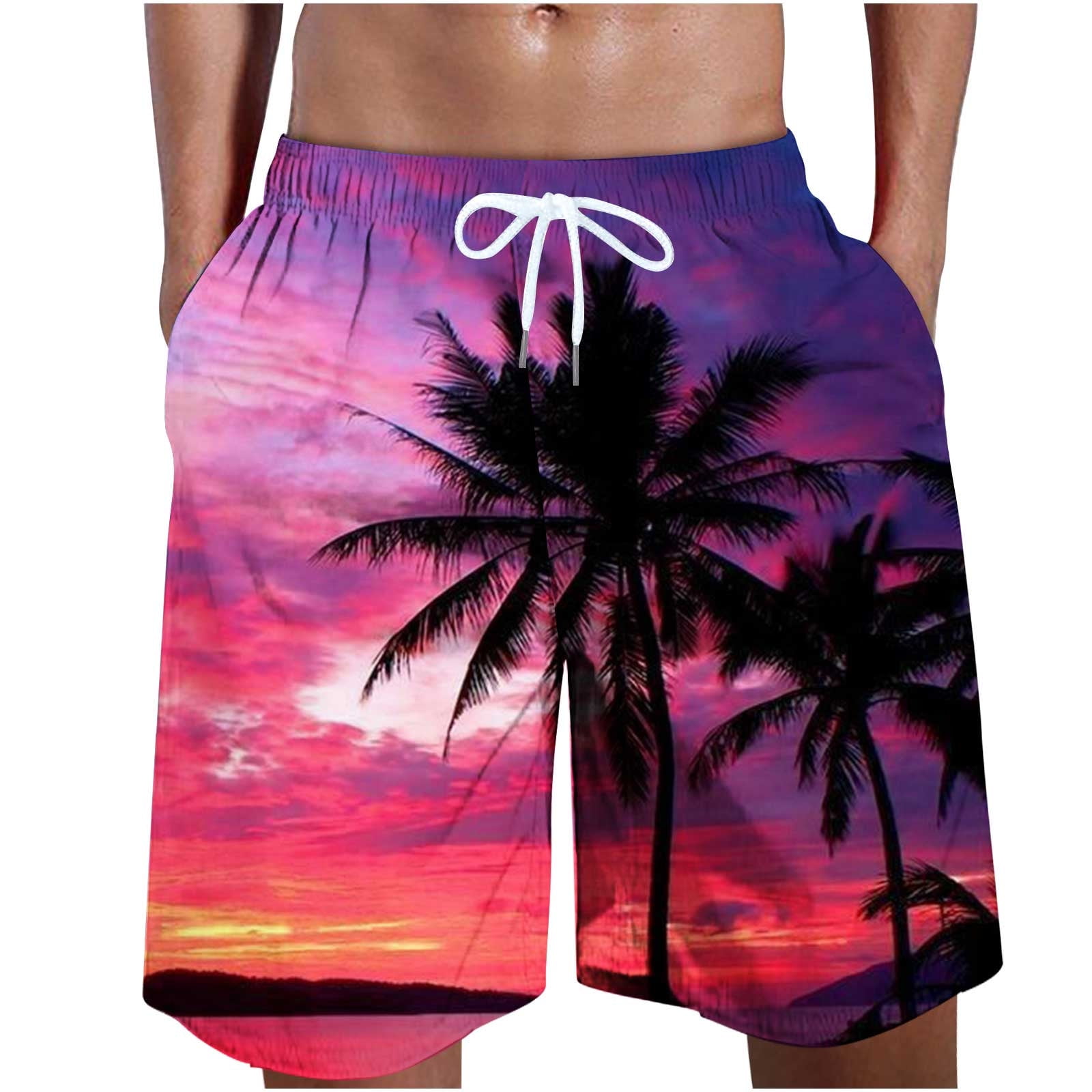 cllios Mens Swim Trunks Clearance Casual Elastic Waist Hawaiian Shorts ...