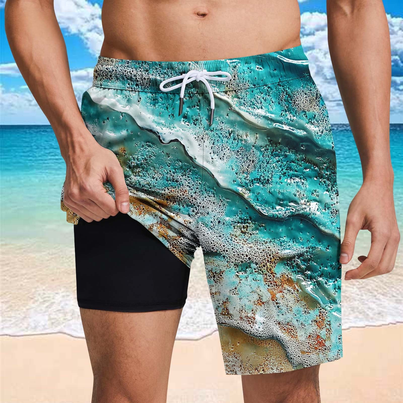 cllios Mens Swim Trunks with Compression Liner 2 In 1 Quick Dry ...