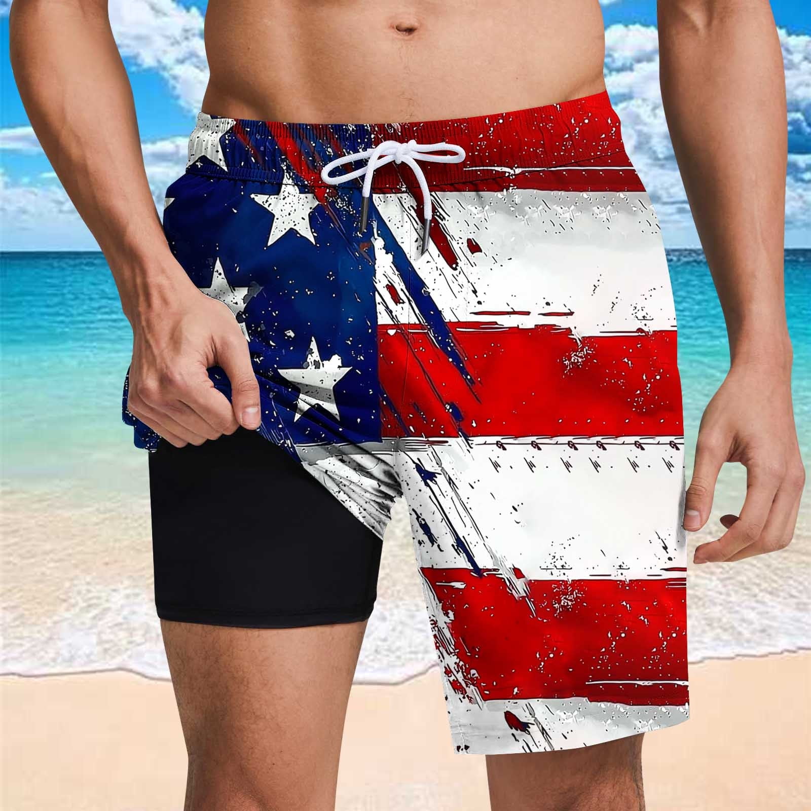 cllios Mens Swim Trunks with Compression Liner Quick Dry 4th of July ...