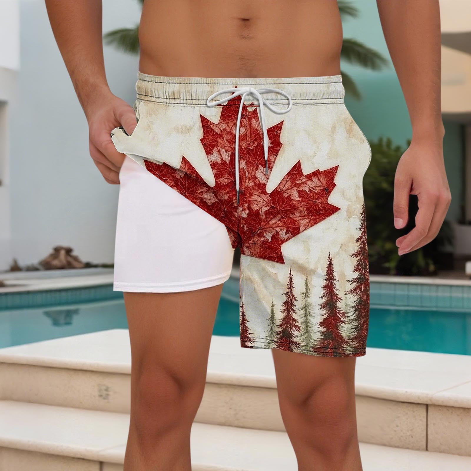 cllios Mens Swim Trunks Compression Lining Quick Dry Board Shorts Happy ...