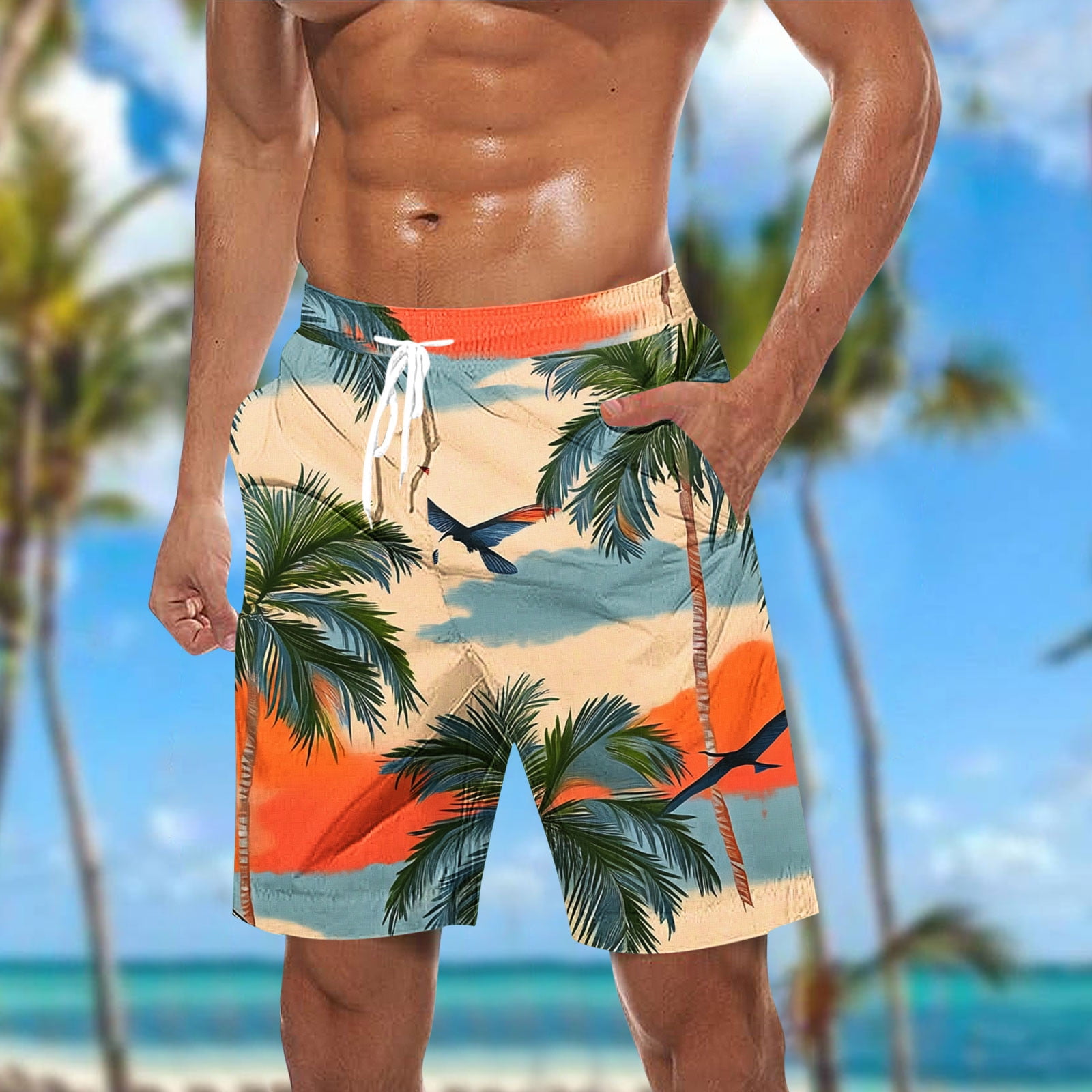 cllios Mens Swimming Shorts without Liner,Hawaiian Beach Shorts with ...