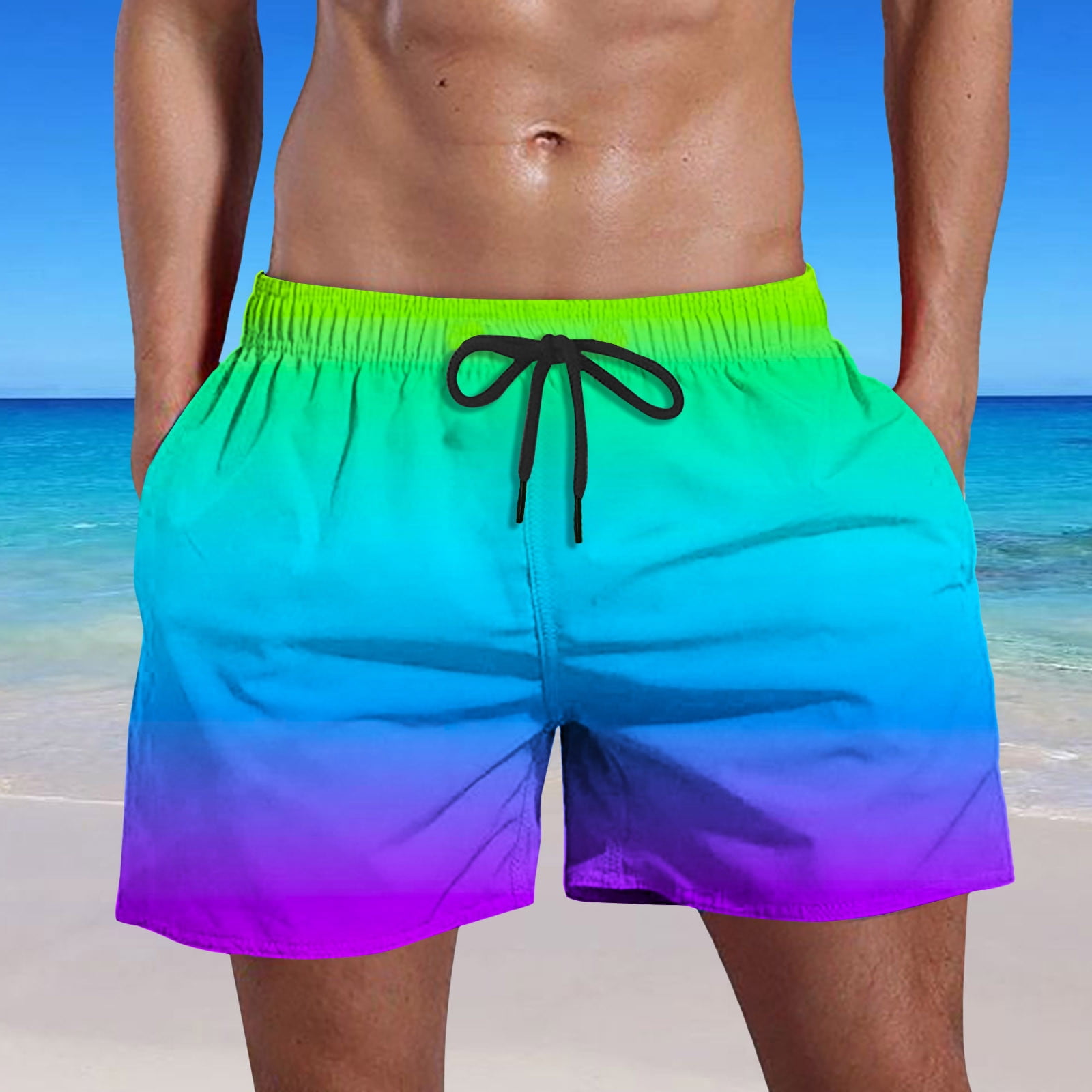 Cllios Mens Swimming Trunks 2024 Big And Tall Trendy Gradient Graphic