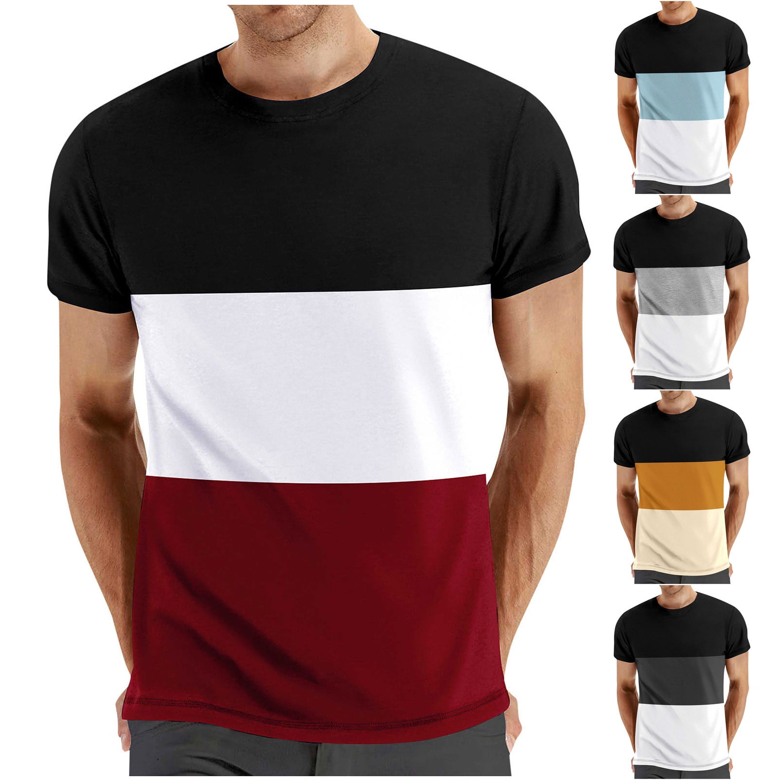 cllios Mens T-Shirts Classic Crew Neck Short Sleeve Color Block Shirts ...