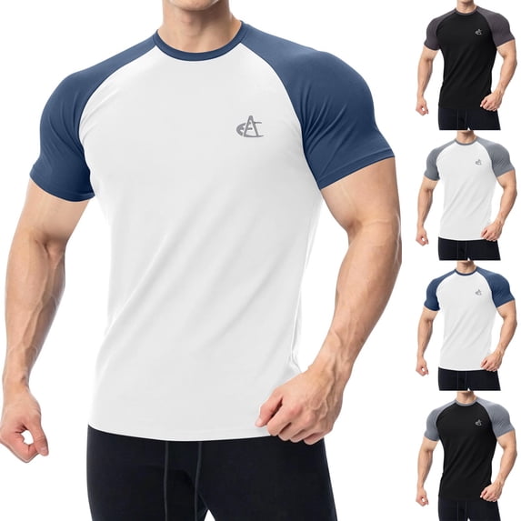 cllios Mens T-Shirts Fitted Raglan Short Sleeve Shirts Color Block Crew ...