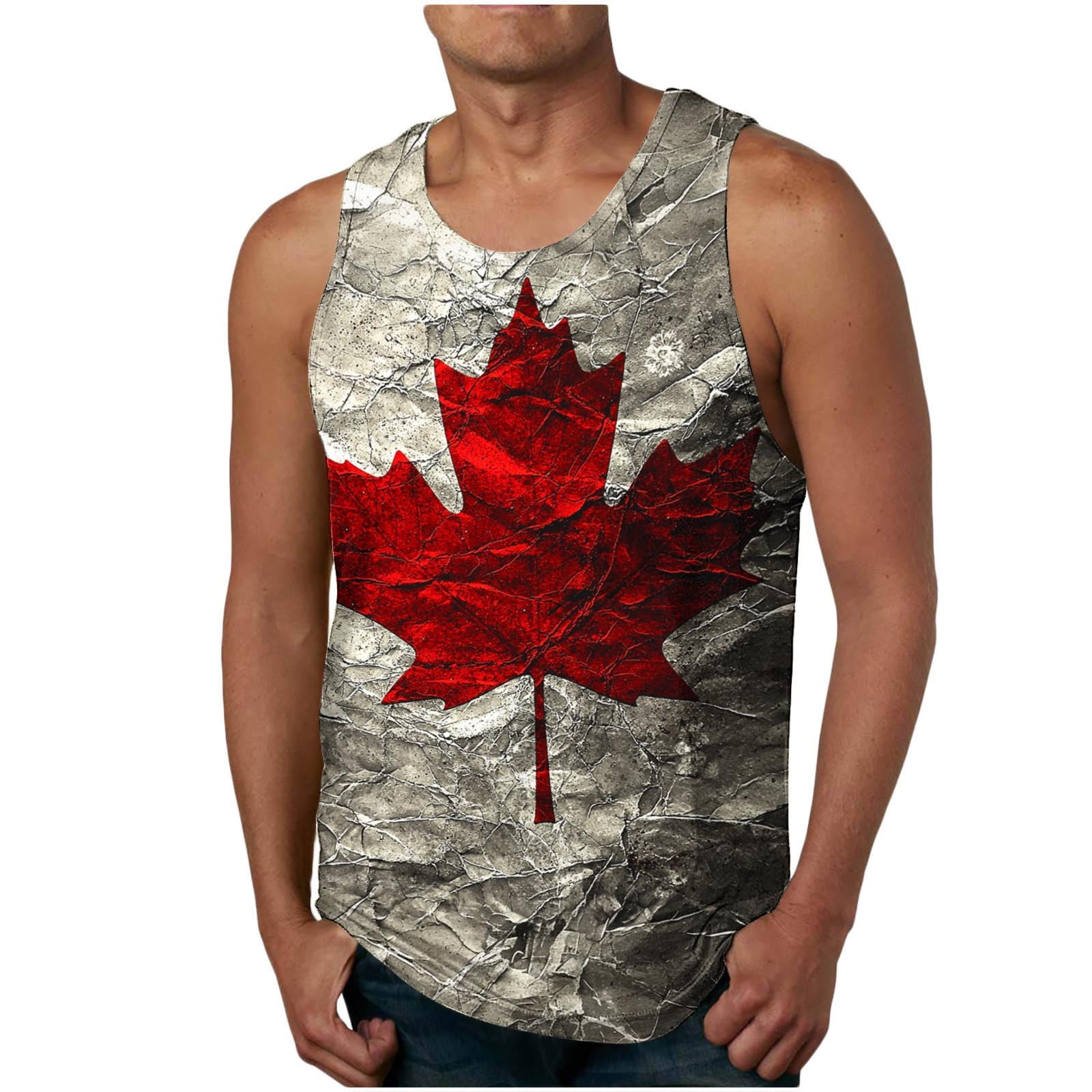 cllios Mens Tank Top Undershirts Canada Day Patriotic Shirts Casual ...
