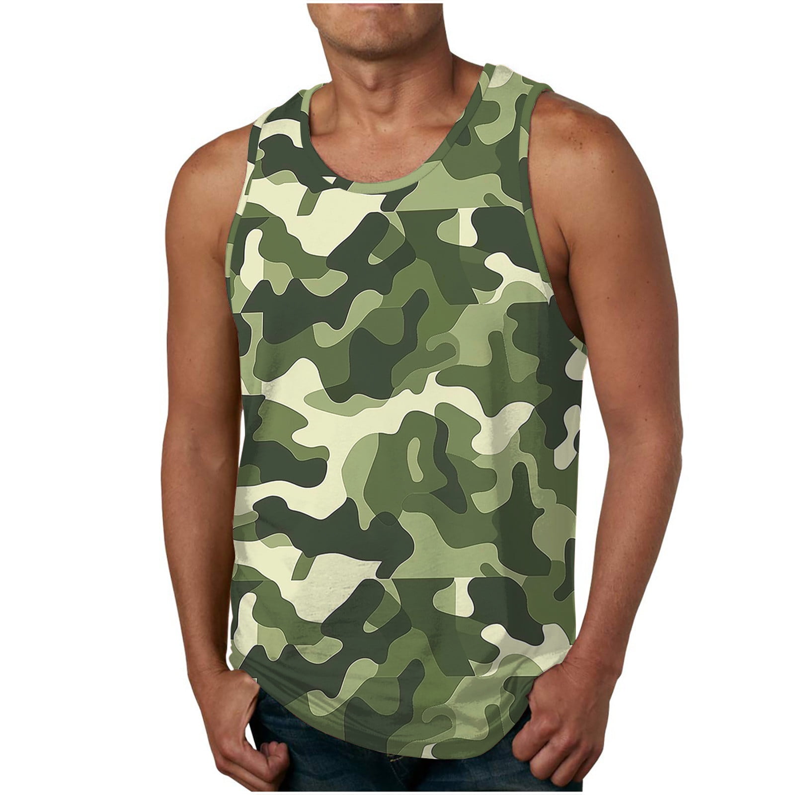 cllios Mens Tank Tops Summer Sleeveless Camo Graphic Tee Big and Tall Stretch Workout Shirts ...