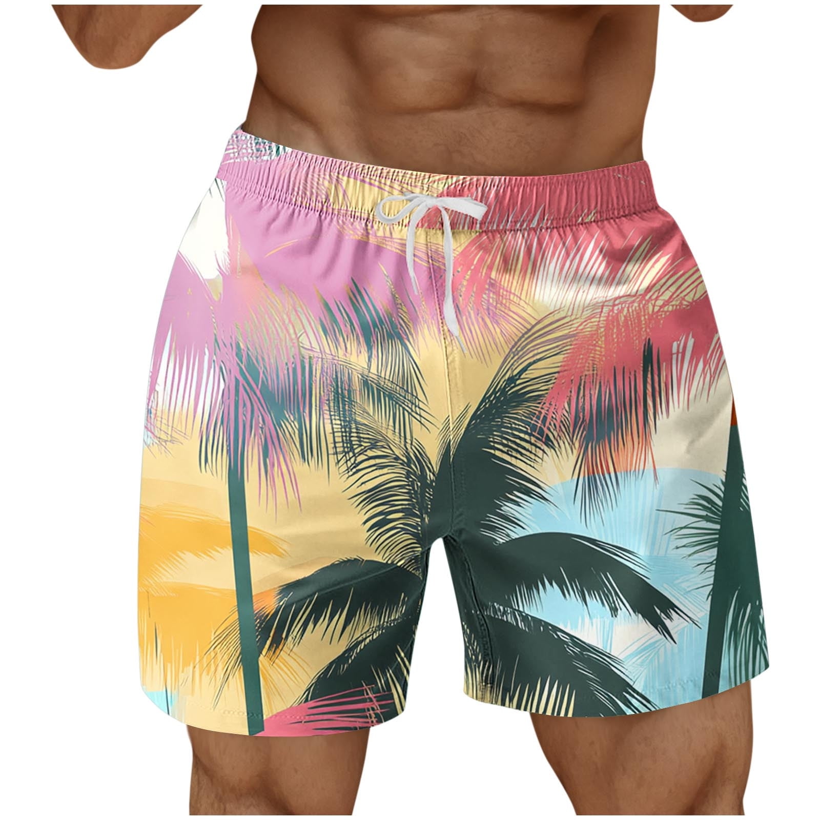 cllios Mens Tropical Swimming Trunks Big and Tall Plam Tree Printed ...