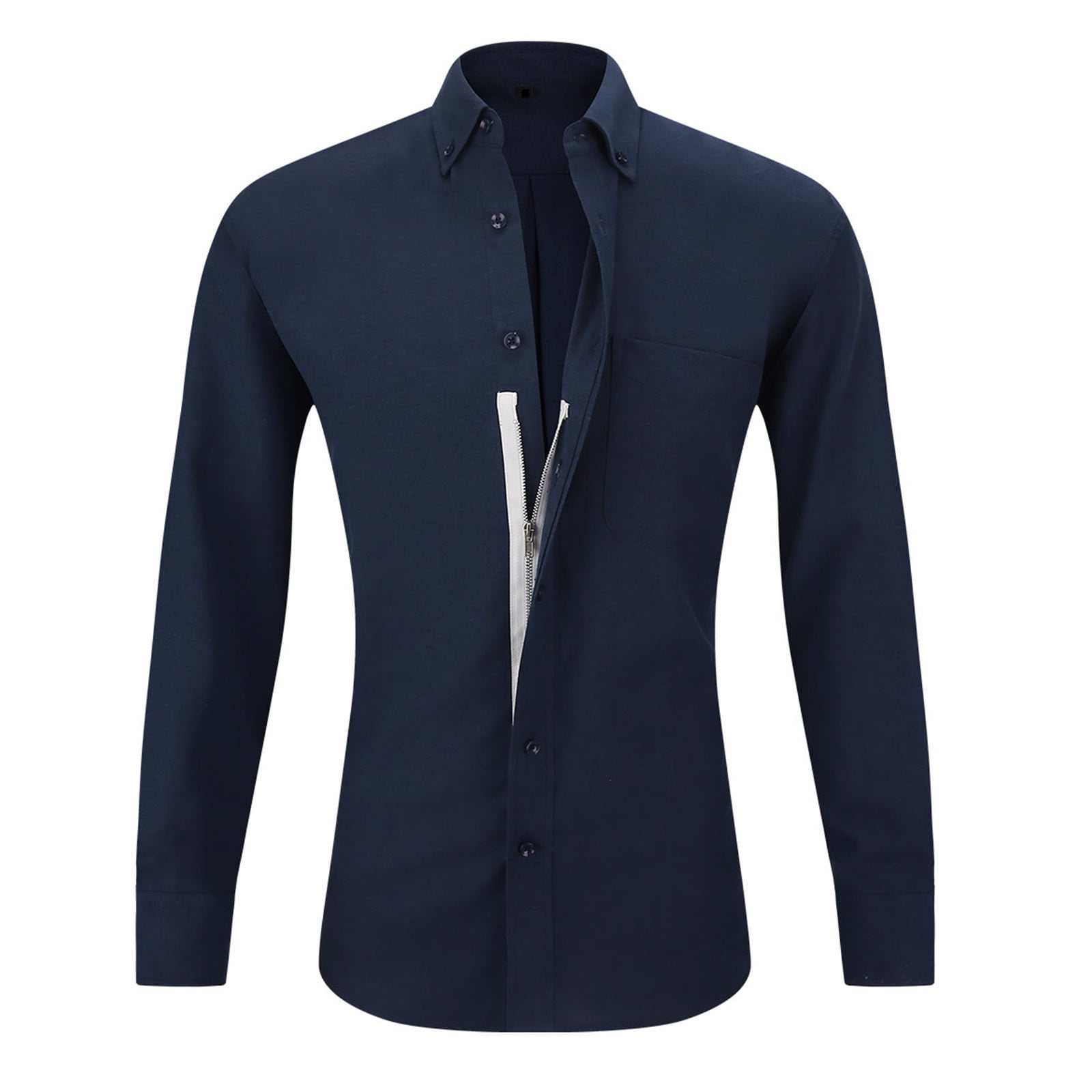 cllios Mens Tuxedo Shirts Clearance Sales, Solid Slim Fit Zipper Button ...