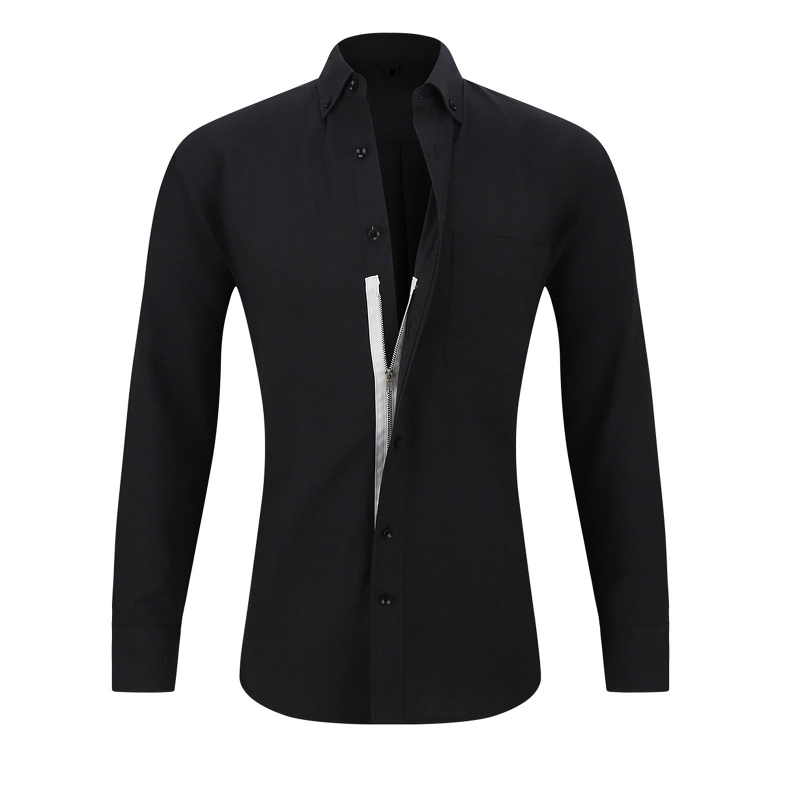 cllios Mens Tuxedo Shirts Clearance Sales, Solid Slim Fit Zipper Button ...