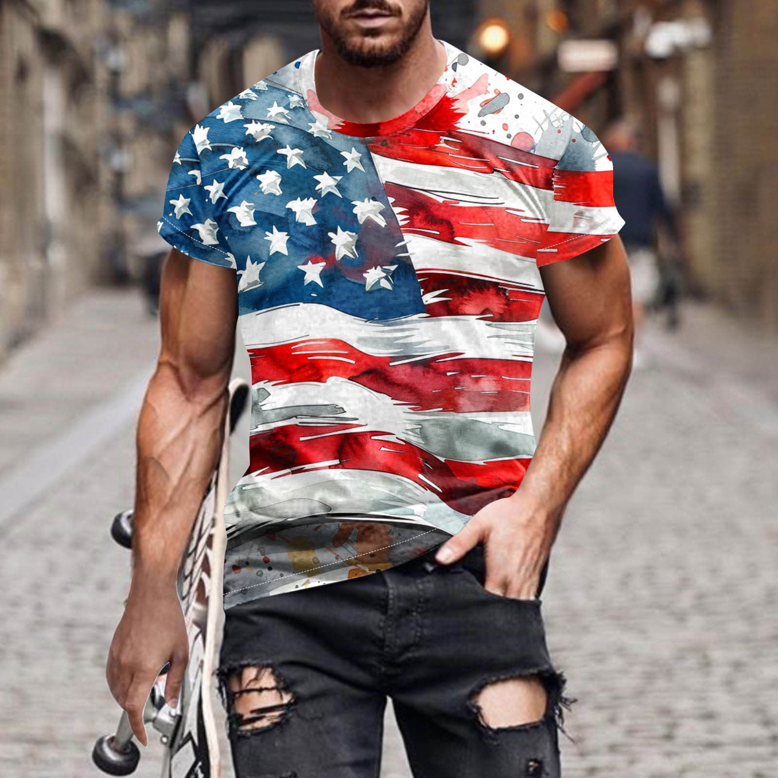 cllios Mens USA Flag Shirts 4th of July Patriotic Tees Short Sleeve ...