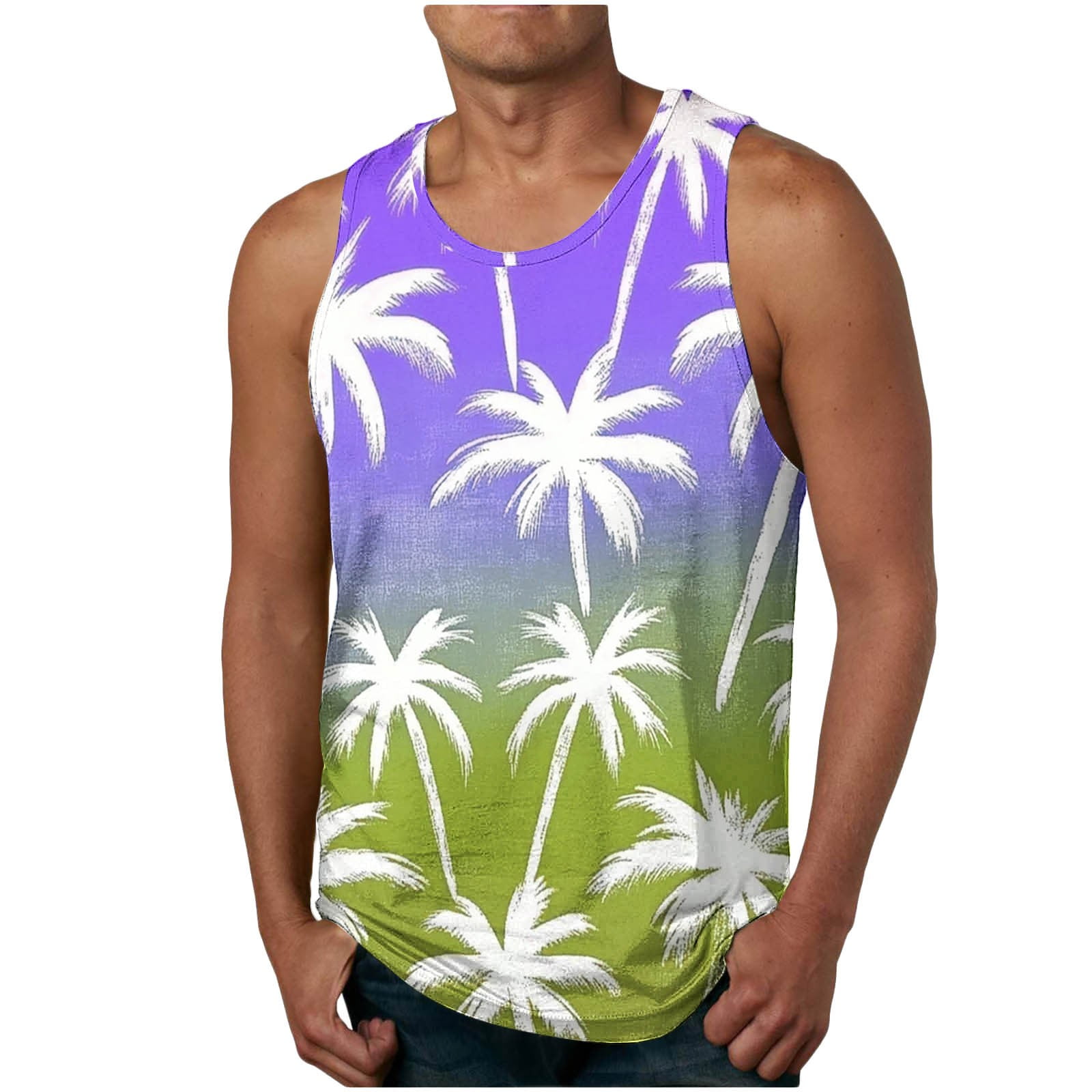cllios Palm Tree Tank Tops Mens Tropical Graphic Sleeveless Beach Tank Top Summer Vacation ...