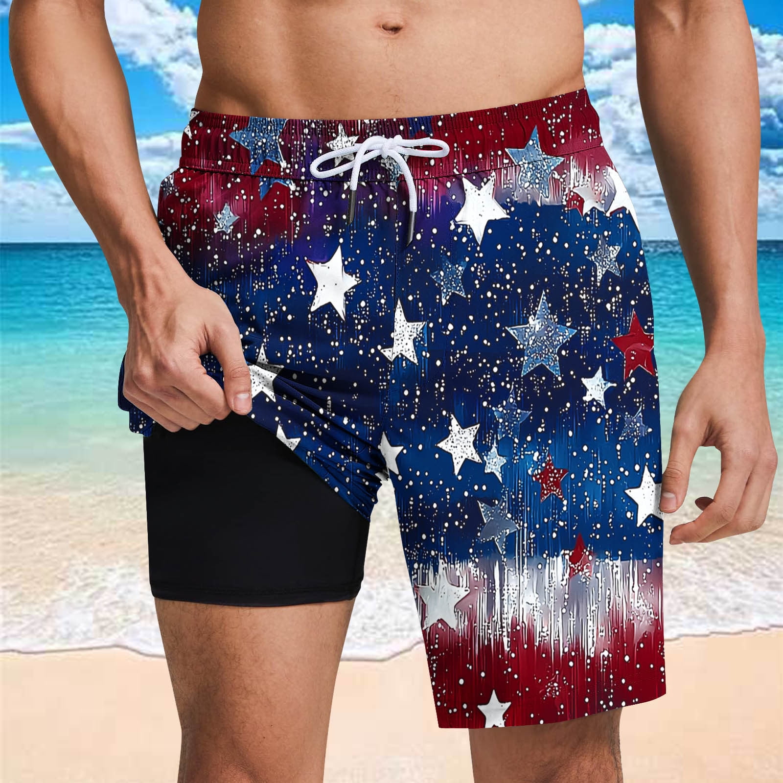 cllios Patriotic Swimming Shorts for Men 4th of July Summer Swim Trunks ...