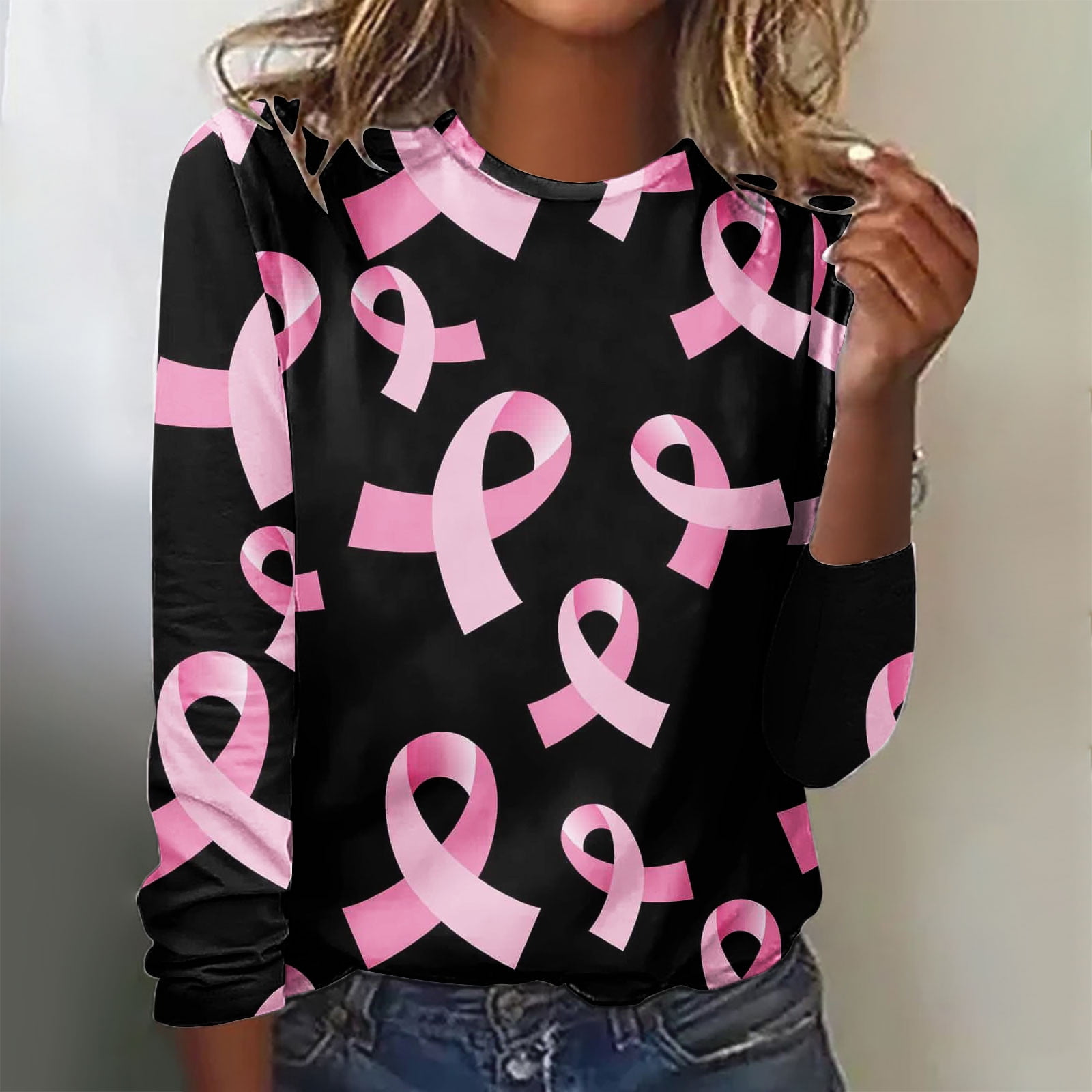 cllios Pink Ribbon Sweatshirts for Women Breast Cancer Awareness ...