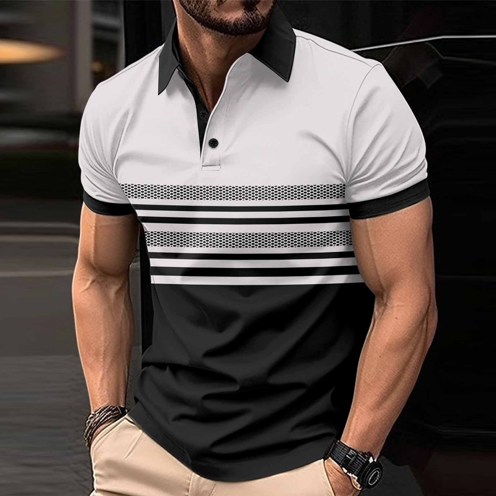 cllios Quarter Button Shirts for Men Stripes Color Block Print Muscle ...